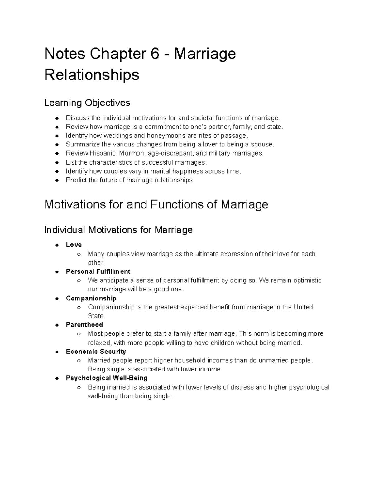 Notes Chapter 6 - Marriage Relationships - Notes Chapter 6 - Marriage ...