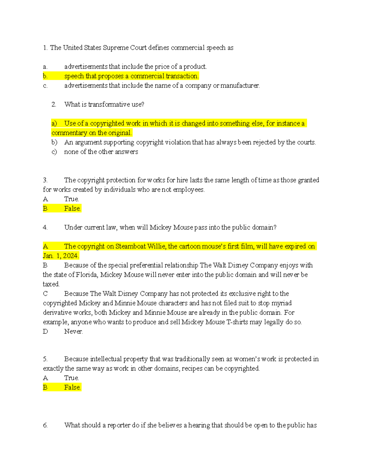 Last exam practice - The United States Supreme Court defines commercial ...
