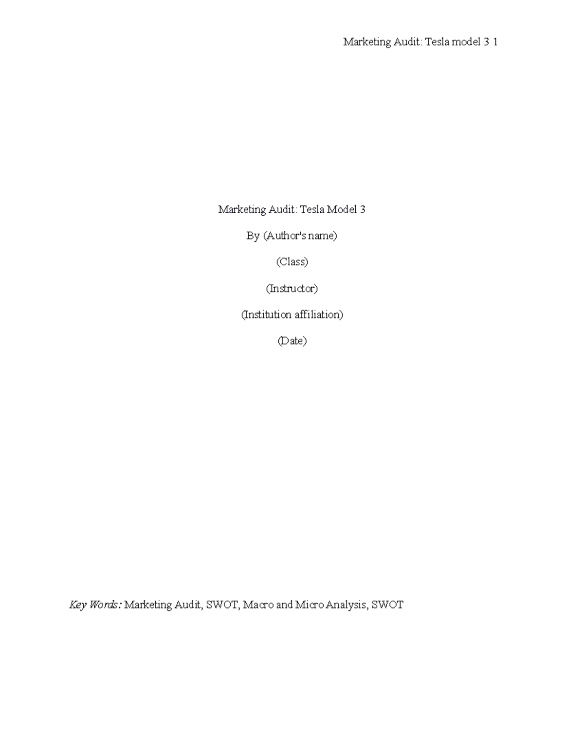 Marketing Audit: Tesla Model 3 - - Studocu