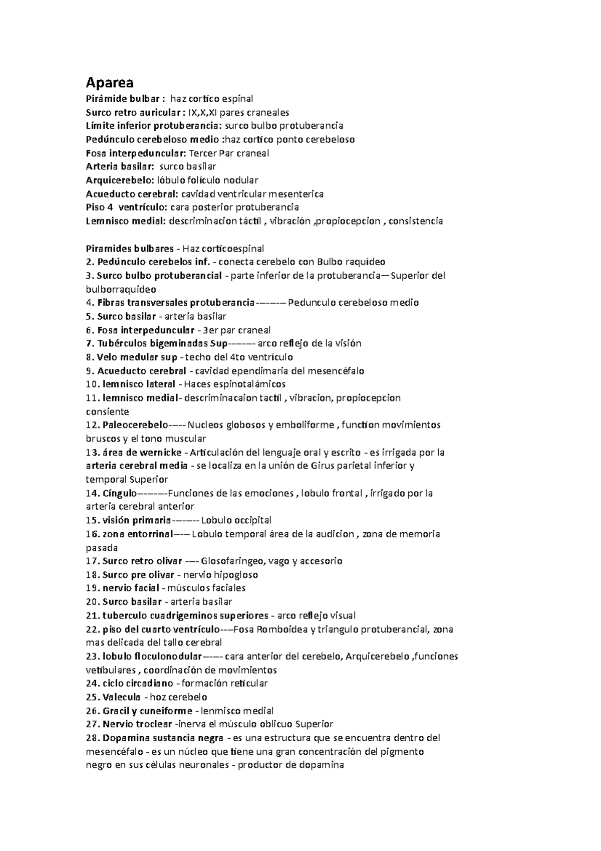 Apareas de examen - Aparea Pirámide bulbar : haz cortico espinal Surco ...