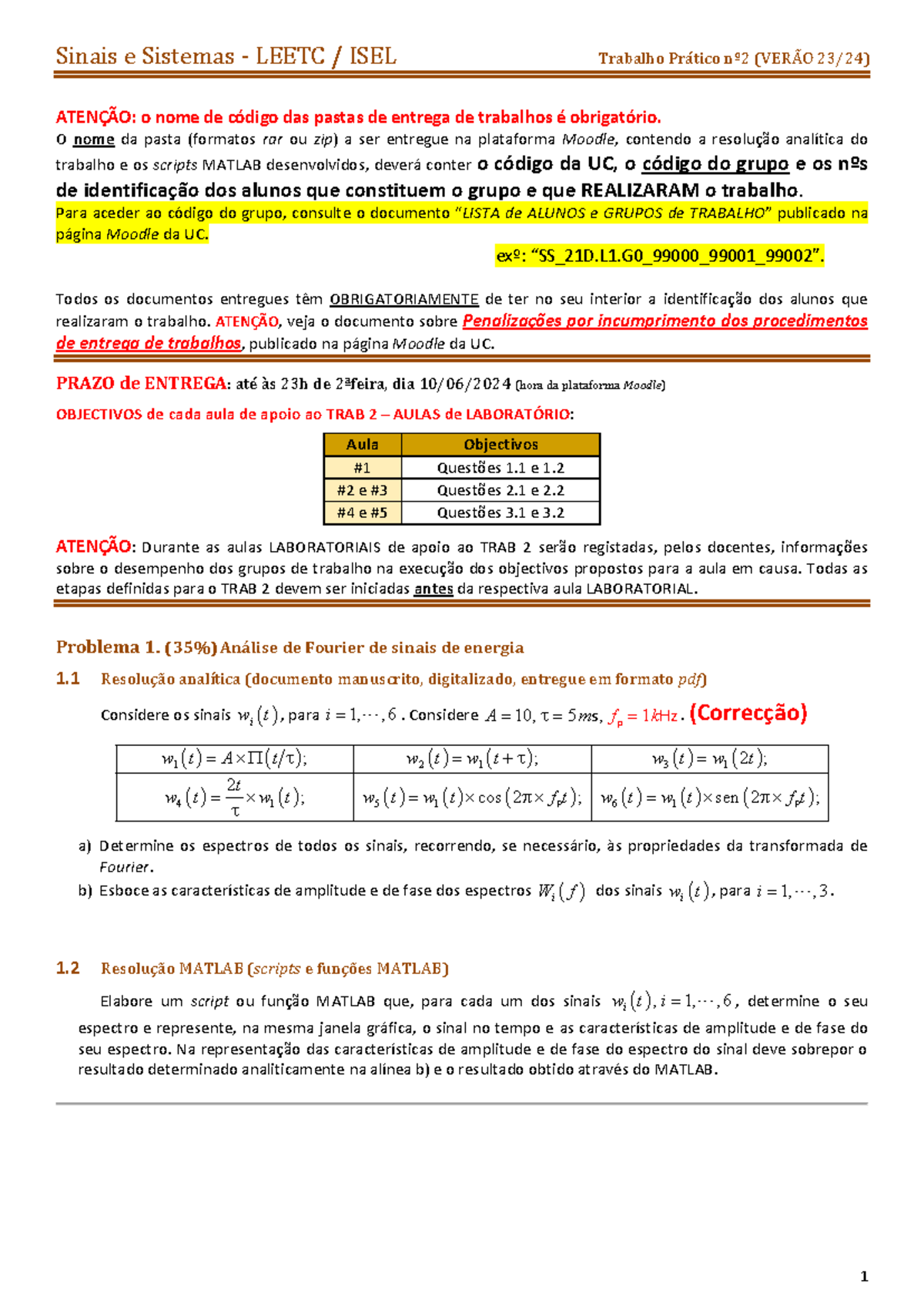 SS ver2324 TRAB2 - Sinais e Sistemas - LEETC / ISEL Trabalho Prático ...