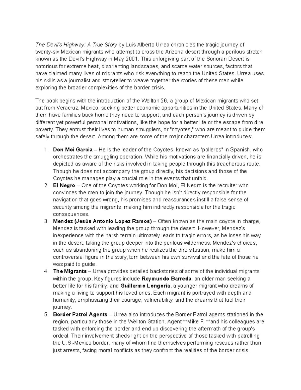Devils highweay study - The Devil's Highway: A True Story by Luis ...