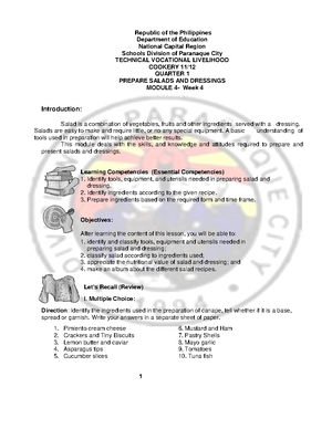 TVL SHS12 Cookery Q1 Module 1 Week 1 PDFni - TVL-SHS COOKERY ...