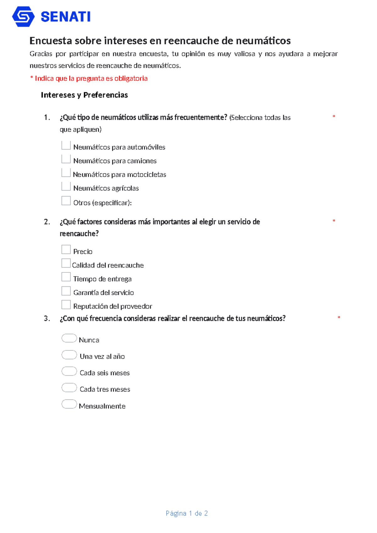 Encuesta sobre intereses en reencauche de neumáticos - Encuesta sobre ...