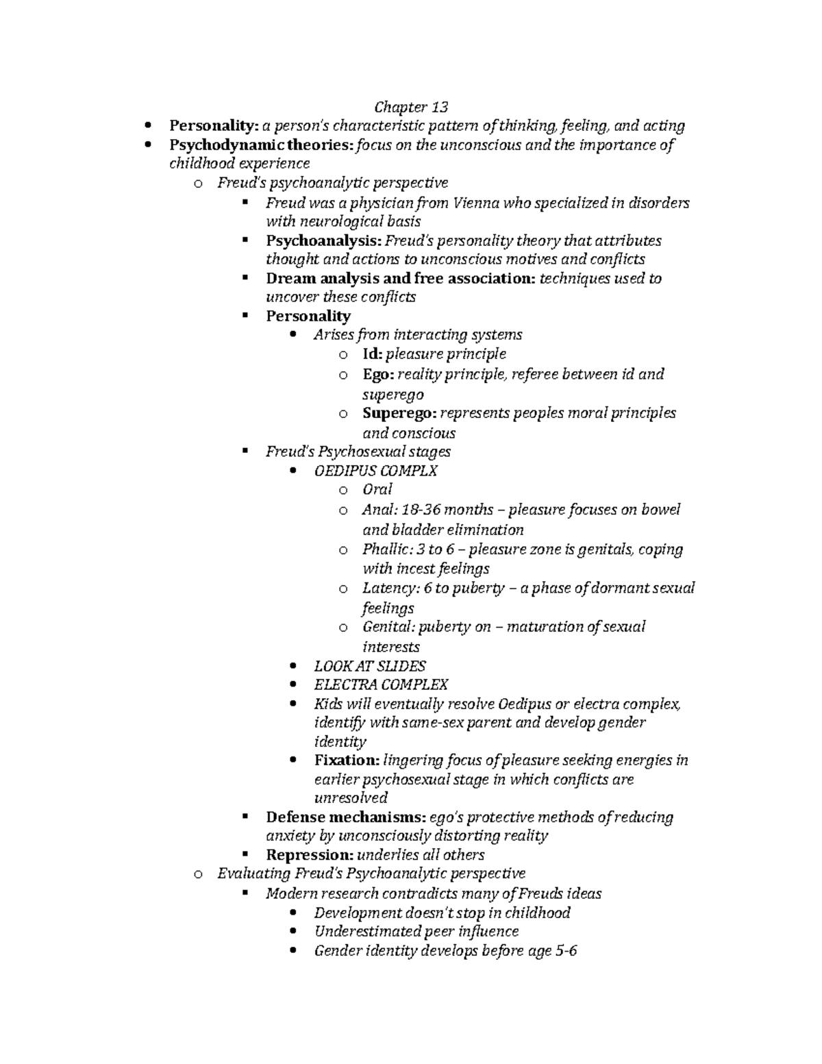 Chapter 13 - Chapter 13 Personality: a person’s characteristic pattern of thinking, feeling, and ...