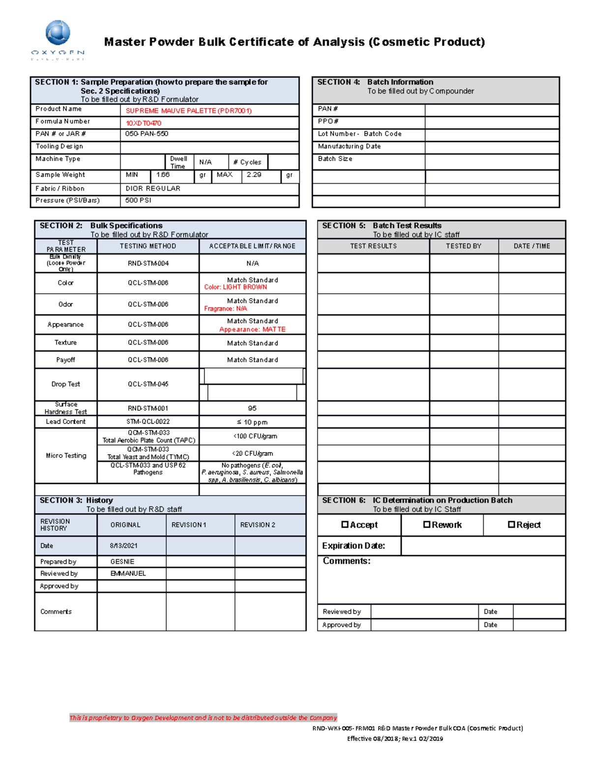 10XDT0470 - IS GOOD - Master Powder Bulk Certificate of Analysis ...