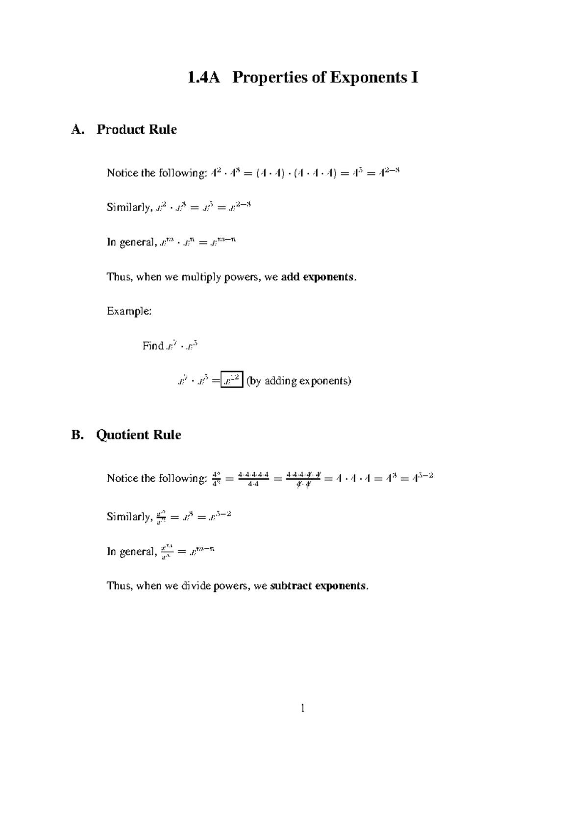 1.4A Properties of Exponents I - Product Rule ####### Notice the ...