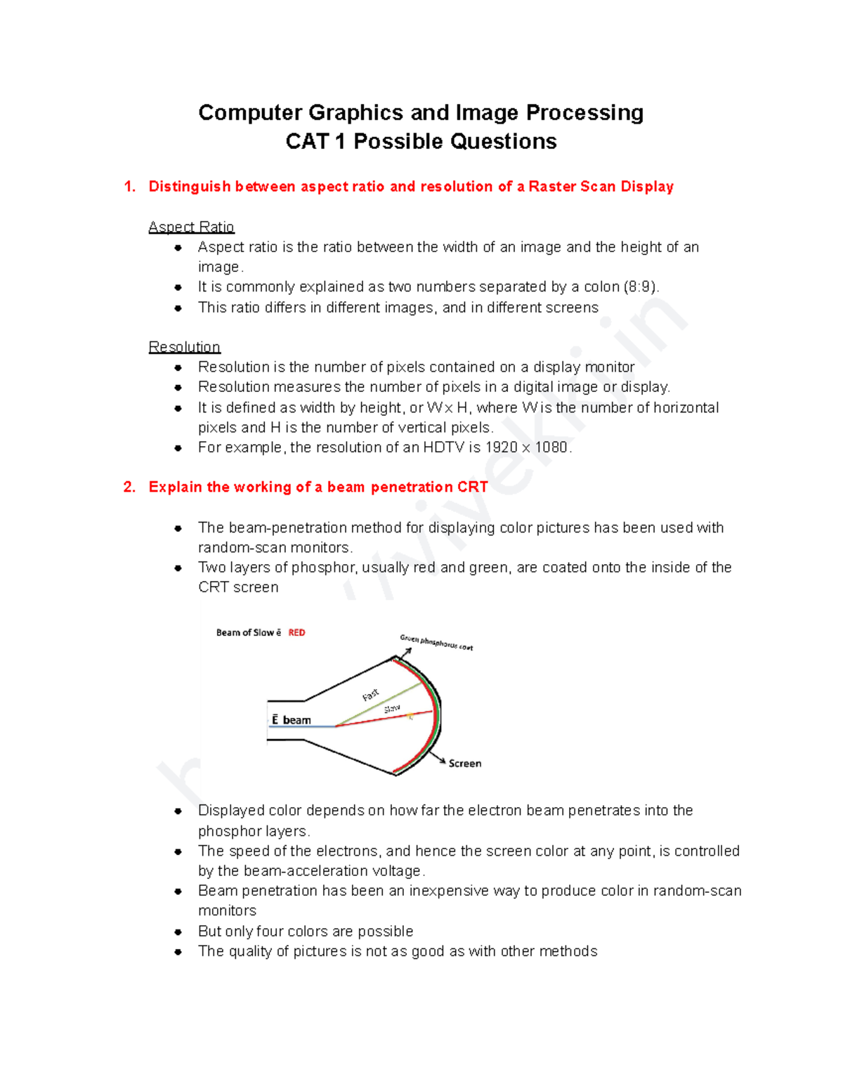 CGIP Possible Questions and Answers - vivekkj Computer Graphics and ...