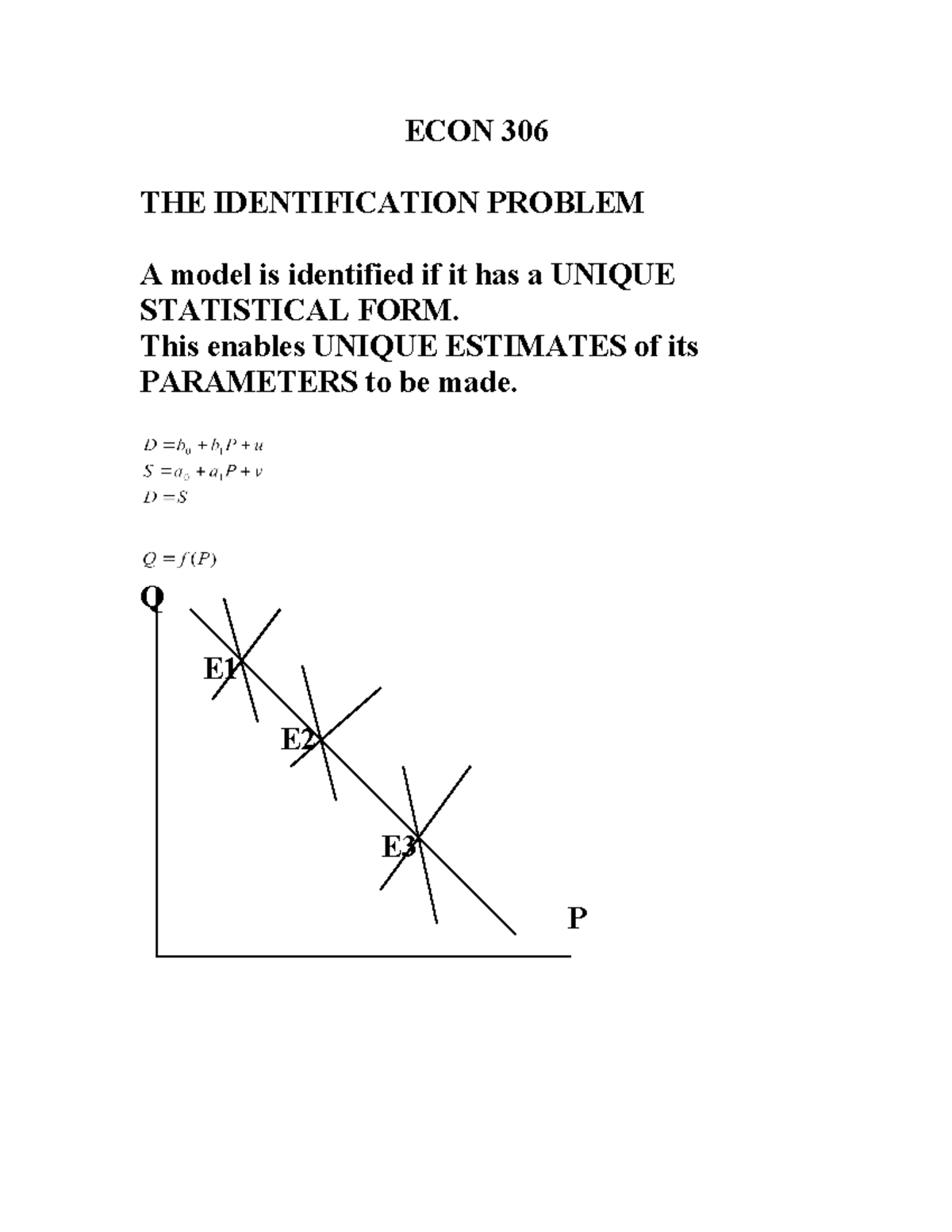 Lecture 5(ident 2) - notes - ECON 306 THE IDENTIFICATION PROBLEM A ...