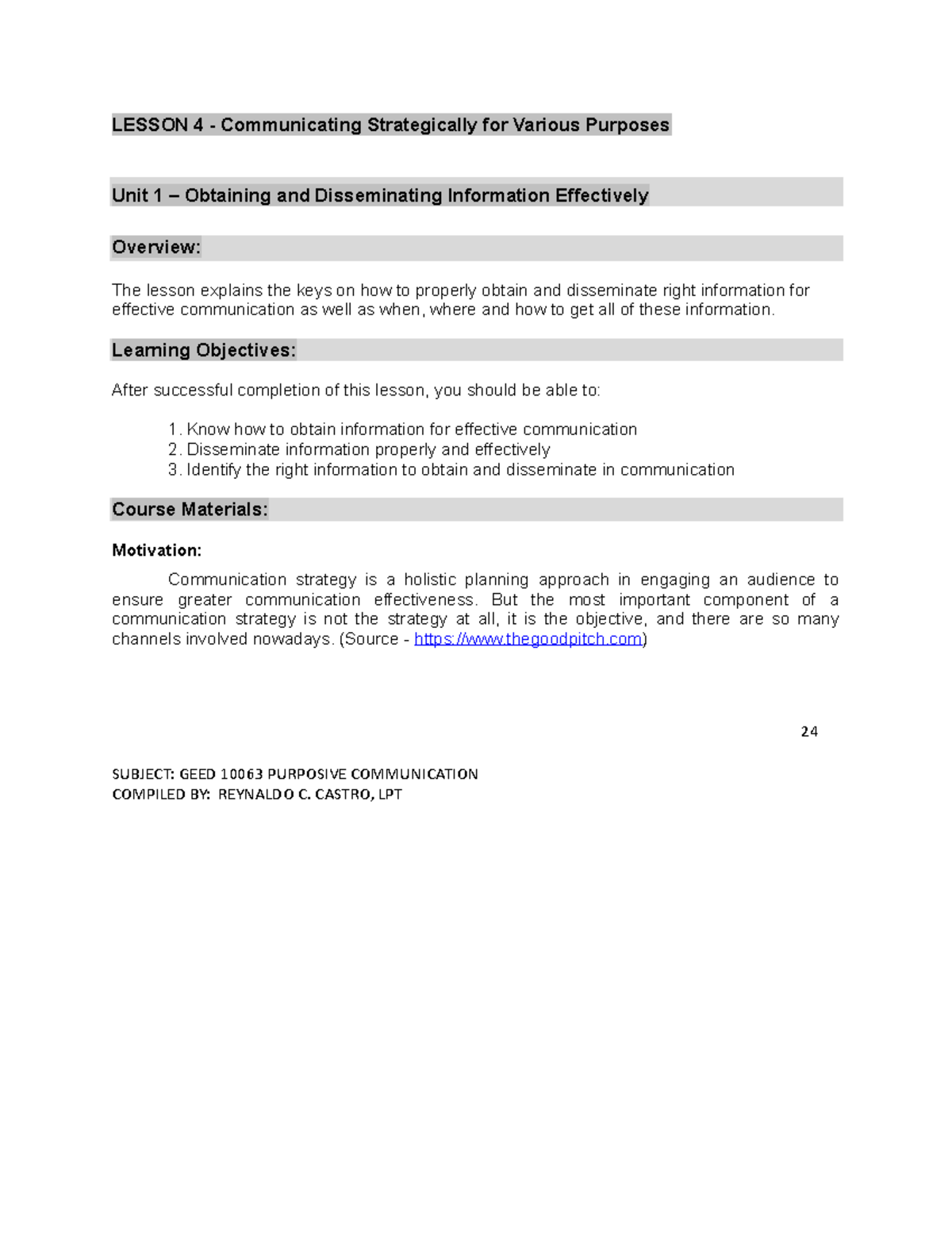 IM- Lesson 4 Purposive Communication - LESSON 4 - Communicating ...