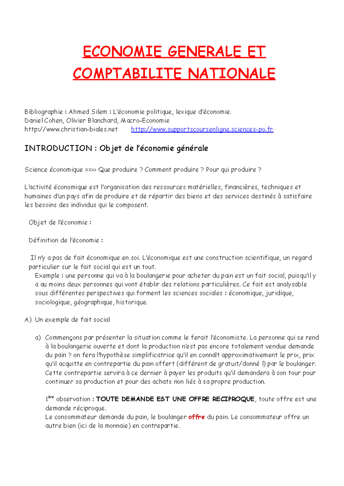Economie Générale et Comptabilité Nationale - ECONOMIE GENERALE ET ...
