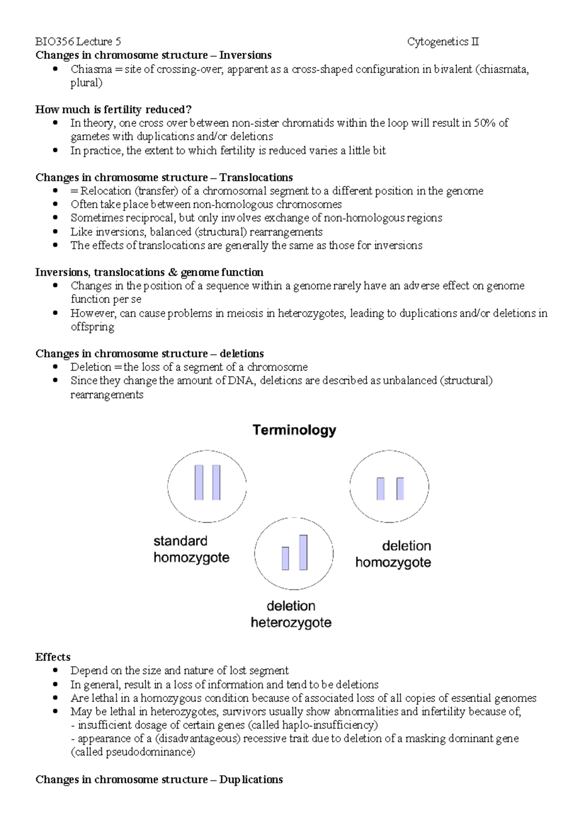 Lecture 5 Cytogenetics II - . Terminology Monosomy = the loss of a ...