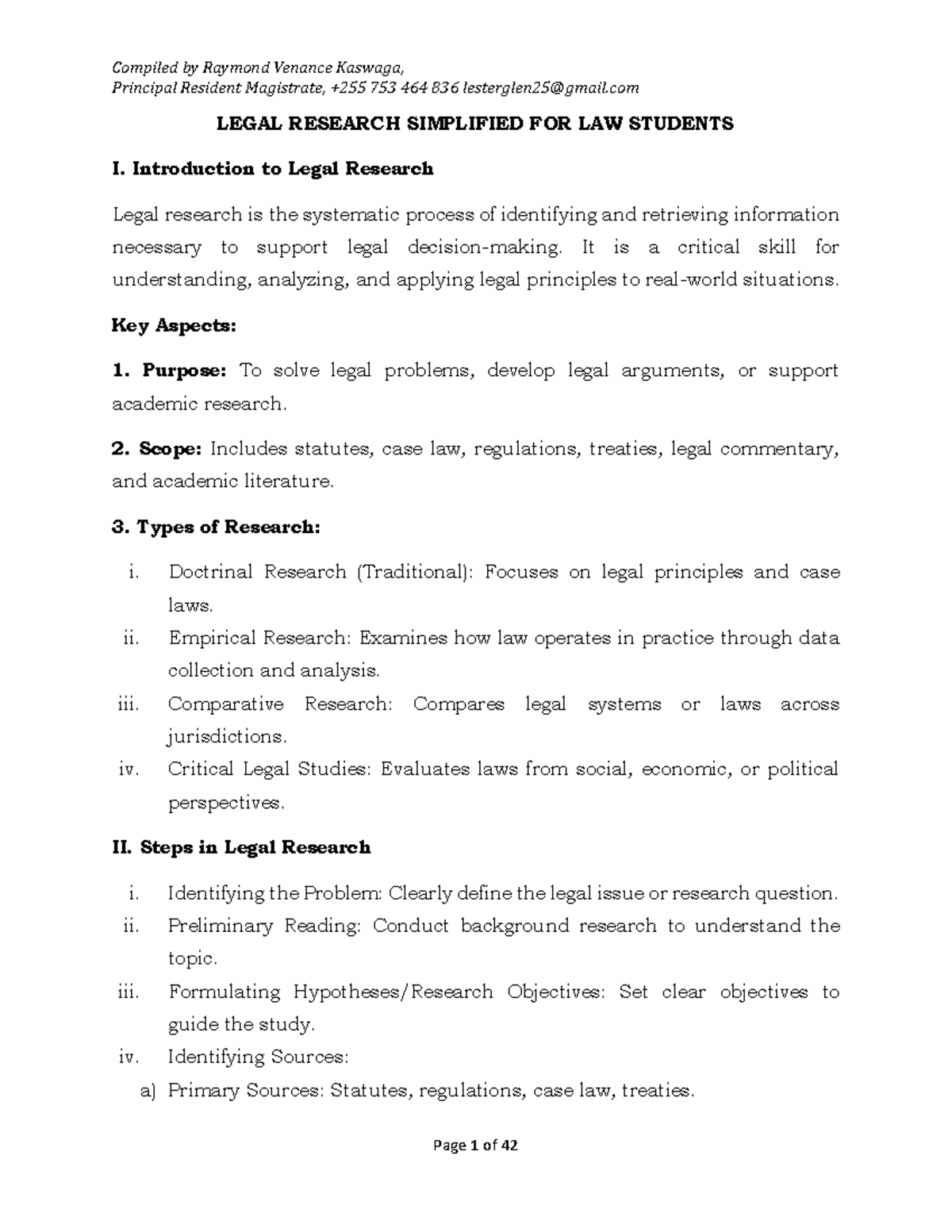 Legal Research Simplified For Tanzanian Students - Principal Resident ...