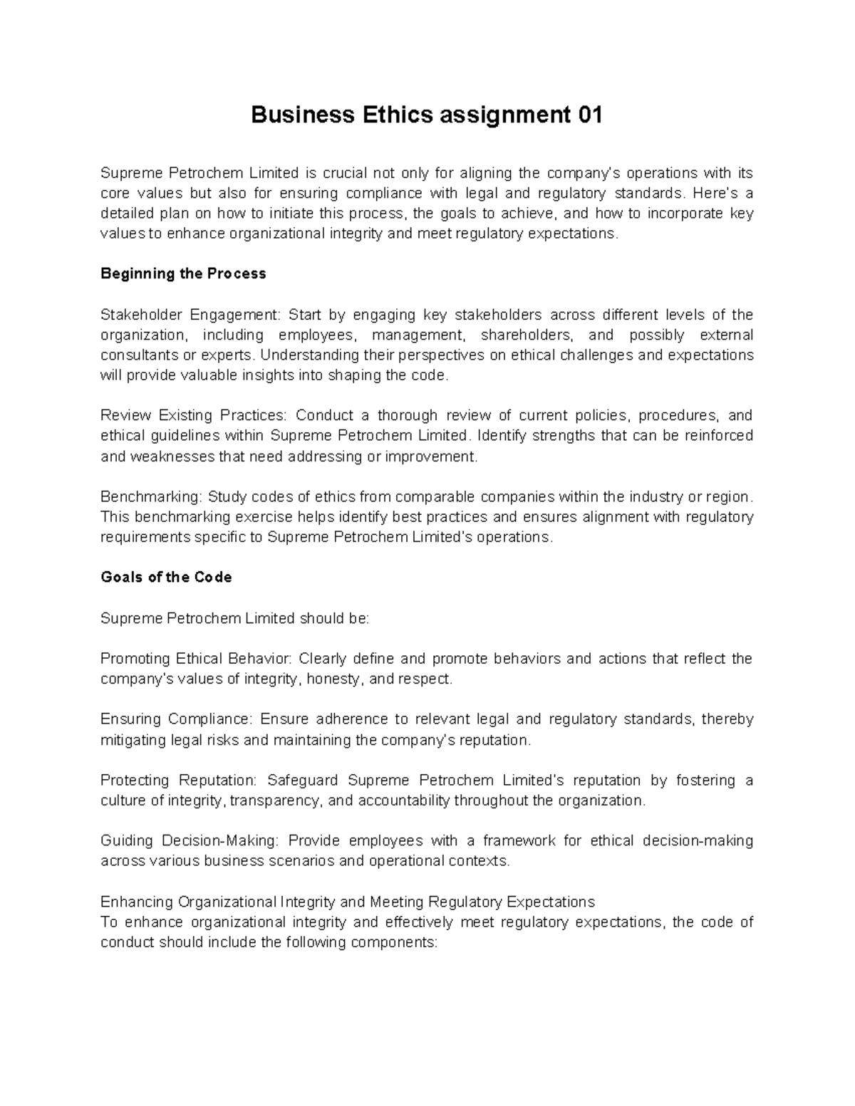 Untitled document - Its on organizational behaviour - Business Ethics ...