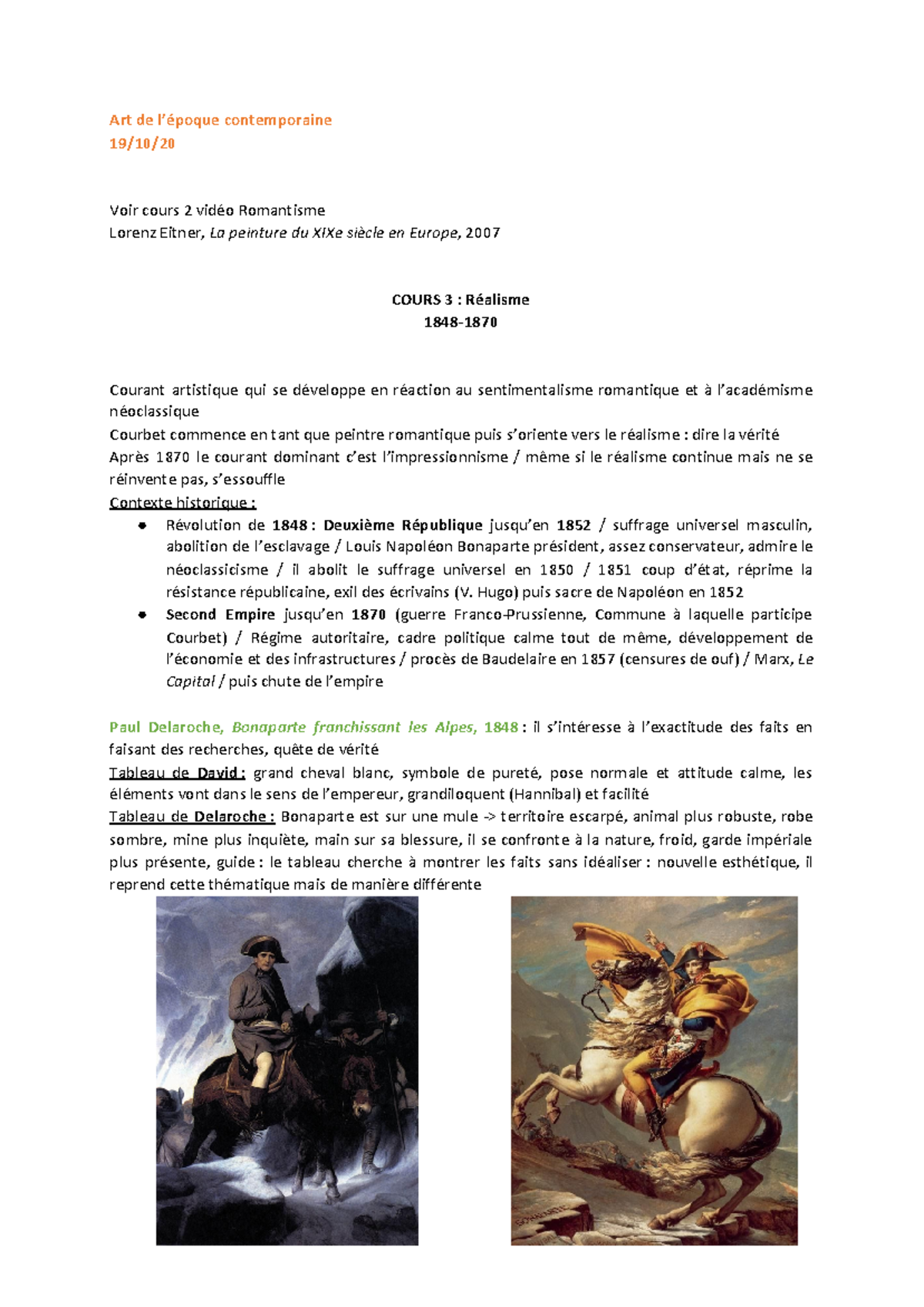 Cours 3 - Réalisme - Art de l’époque contemporaine 19/10/ Voir cours 2 ...