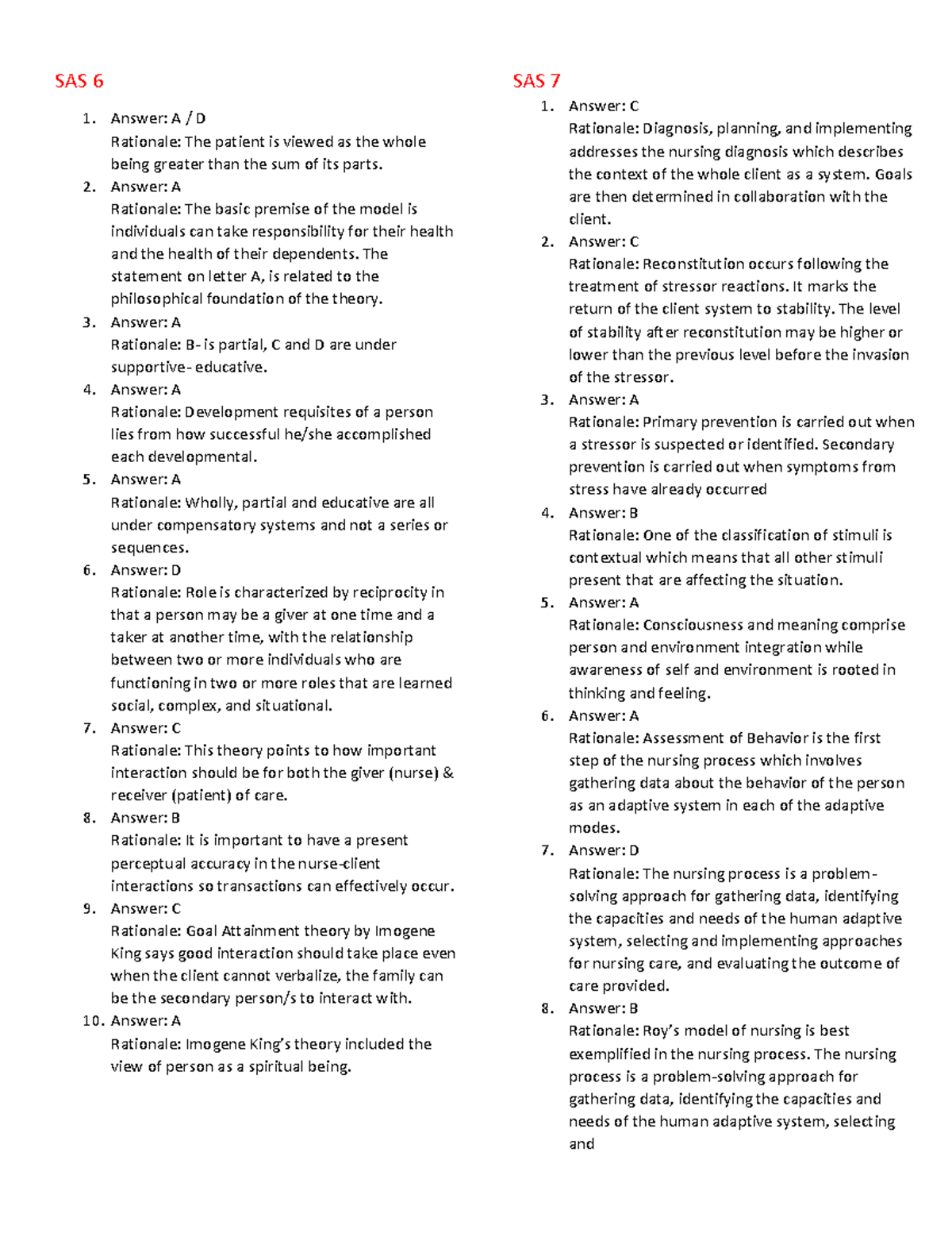 Theoretical Foundation in Nursing_ Answer Key_ SAS 6 - 10 - SAS 6 ...