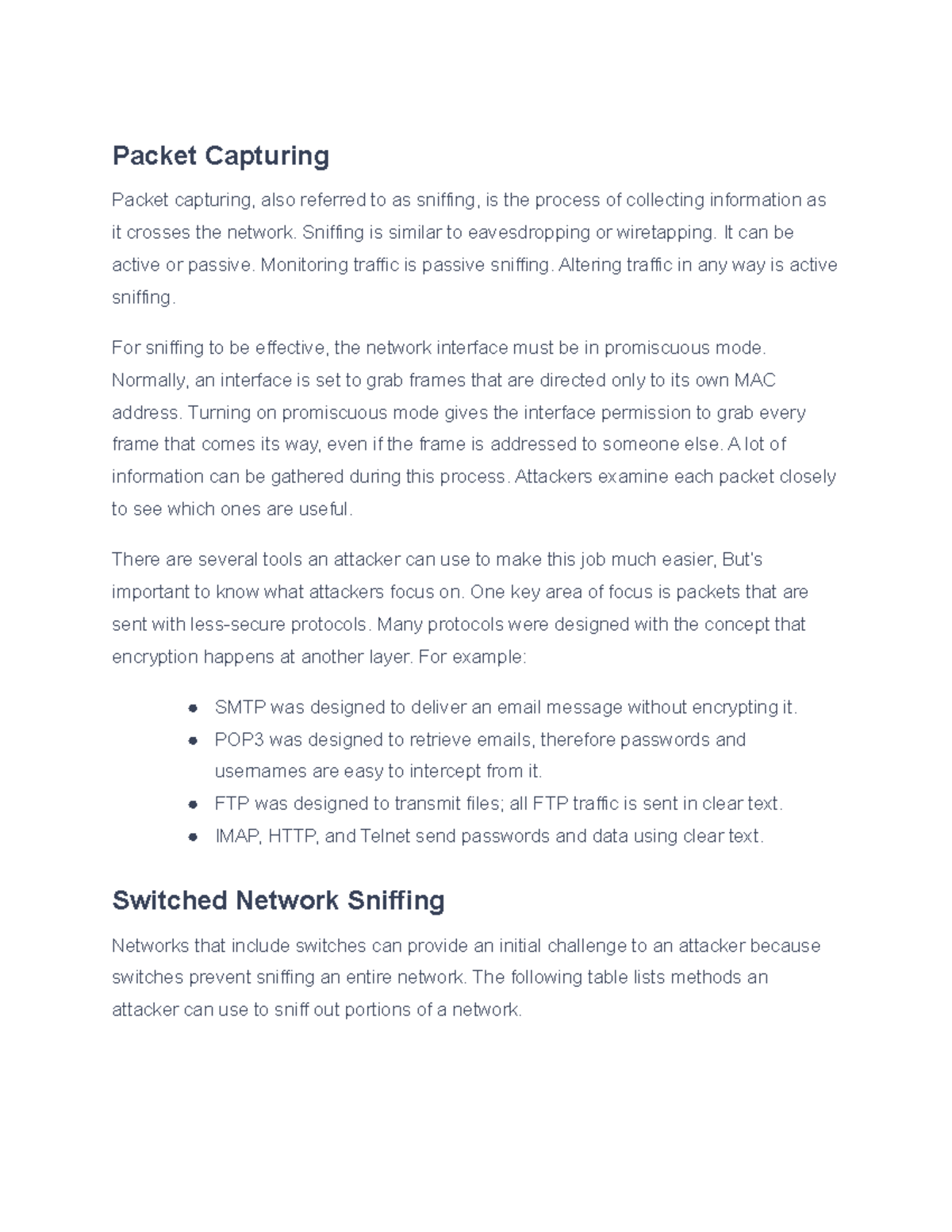 12.6.7 Packet Capture Facts - Packet Capturing Packet capturing, also referred to as sniffing ...
