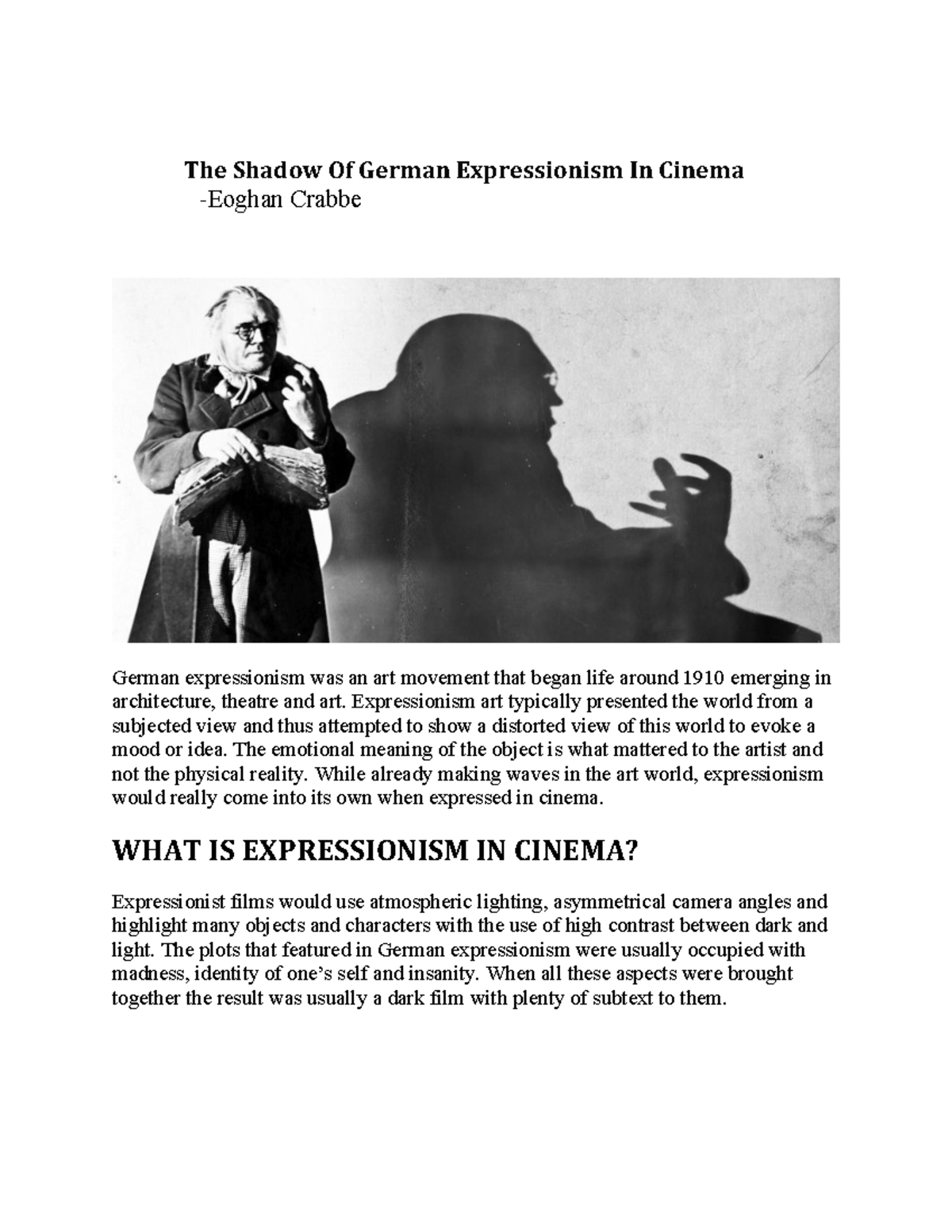 The Shadow Of German Expressionism In Cinema - The Shadow Of German ...