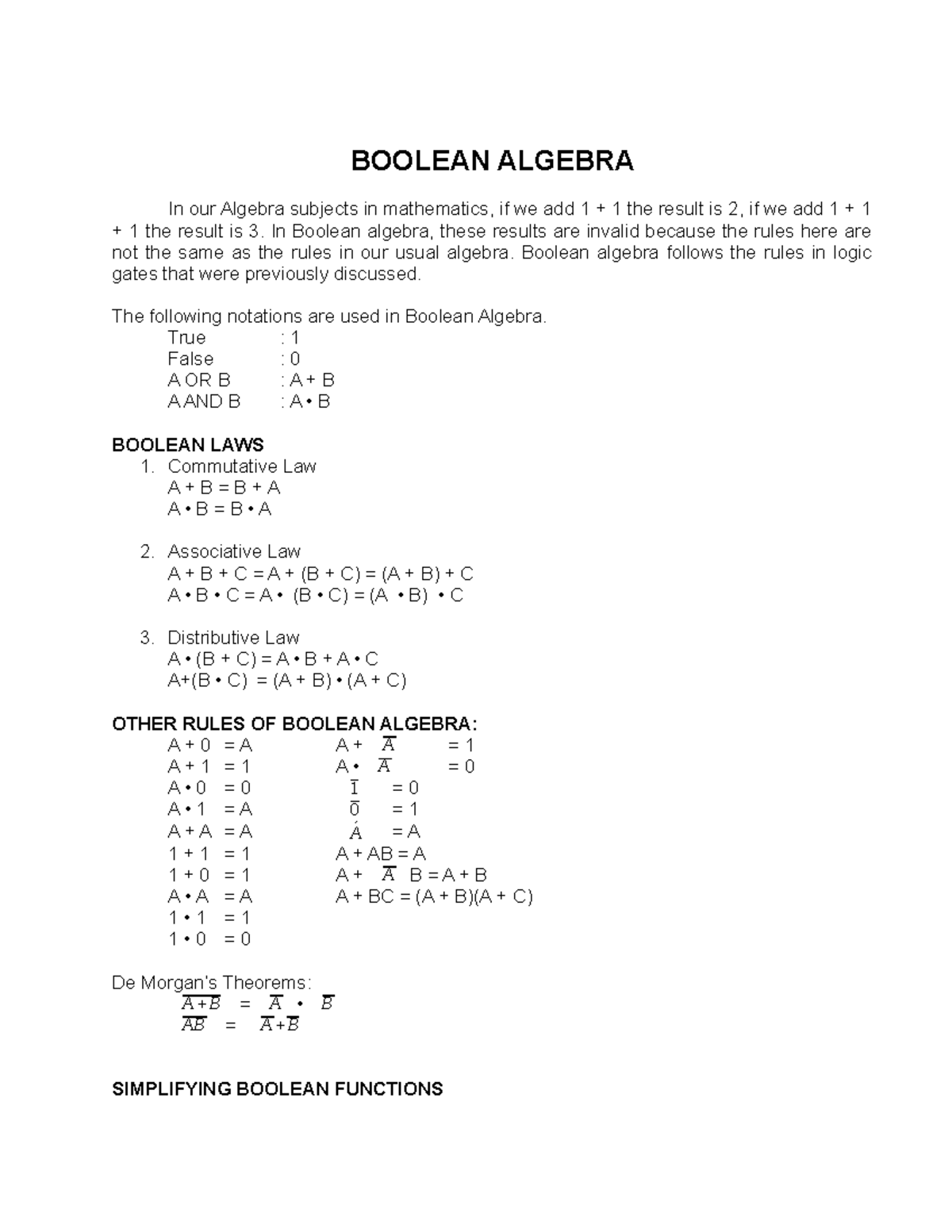 5. Bolean algebra & K-MAP - BOOLEAN ALGEBRA In our Algebra subjects in ...