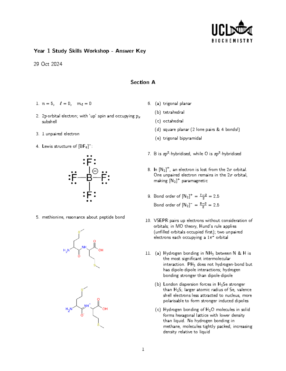 Test A practice - Year 1 Study Skills Workshop - Answer Key 29 Oct 2024 ...