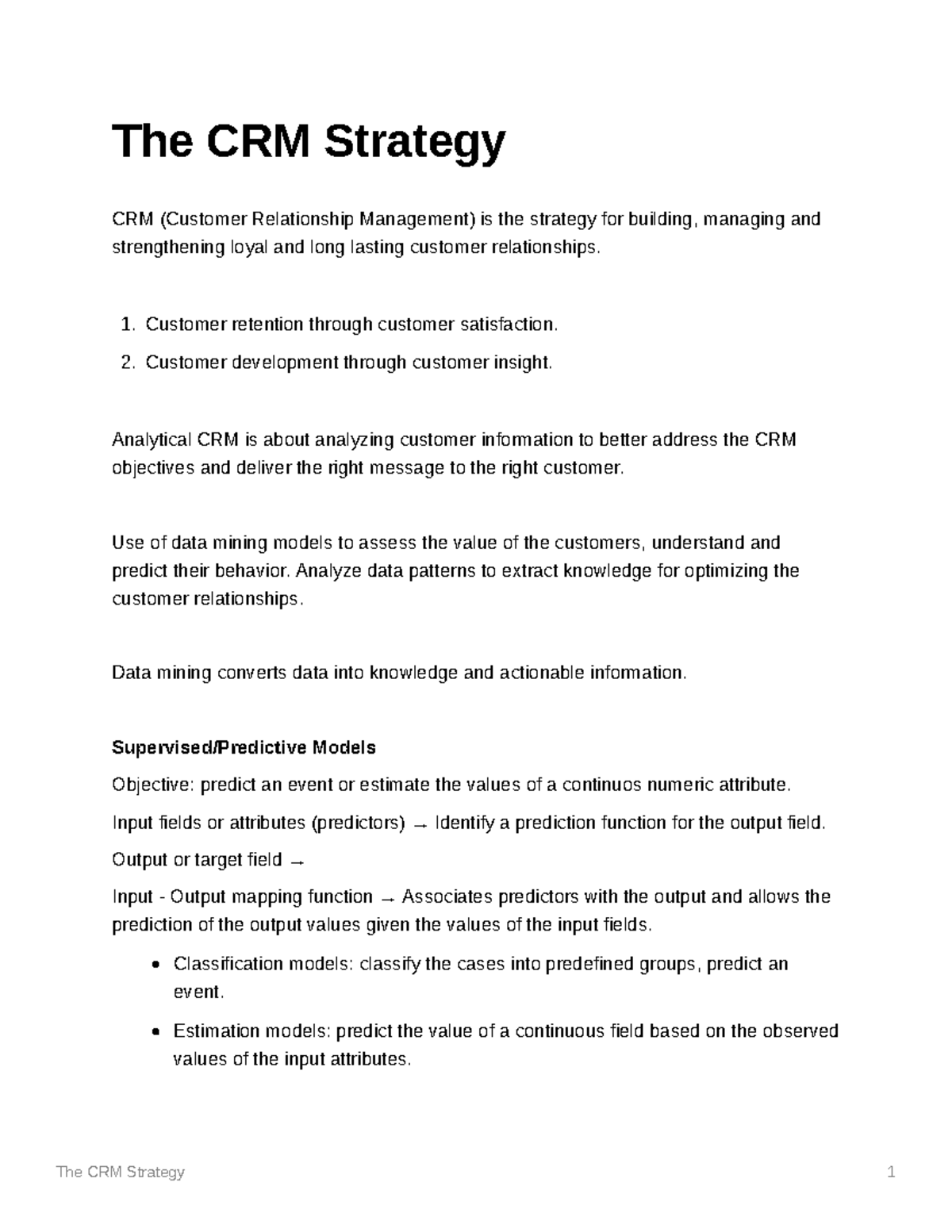 The CRM Strategy - The CRM Strategy CRM (Customer Relationship ...