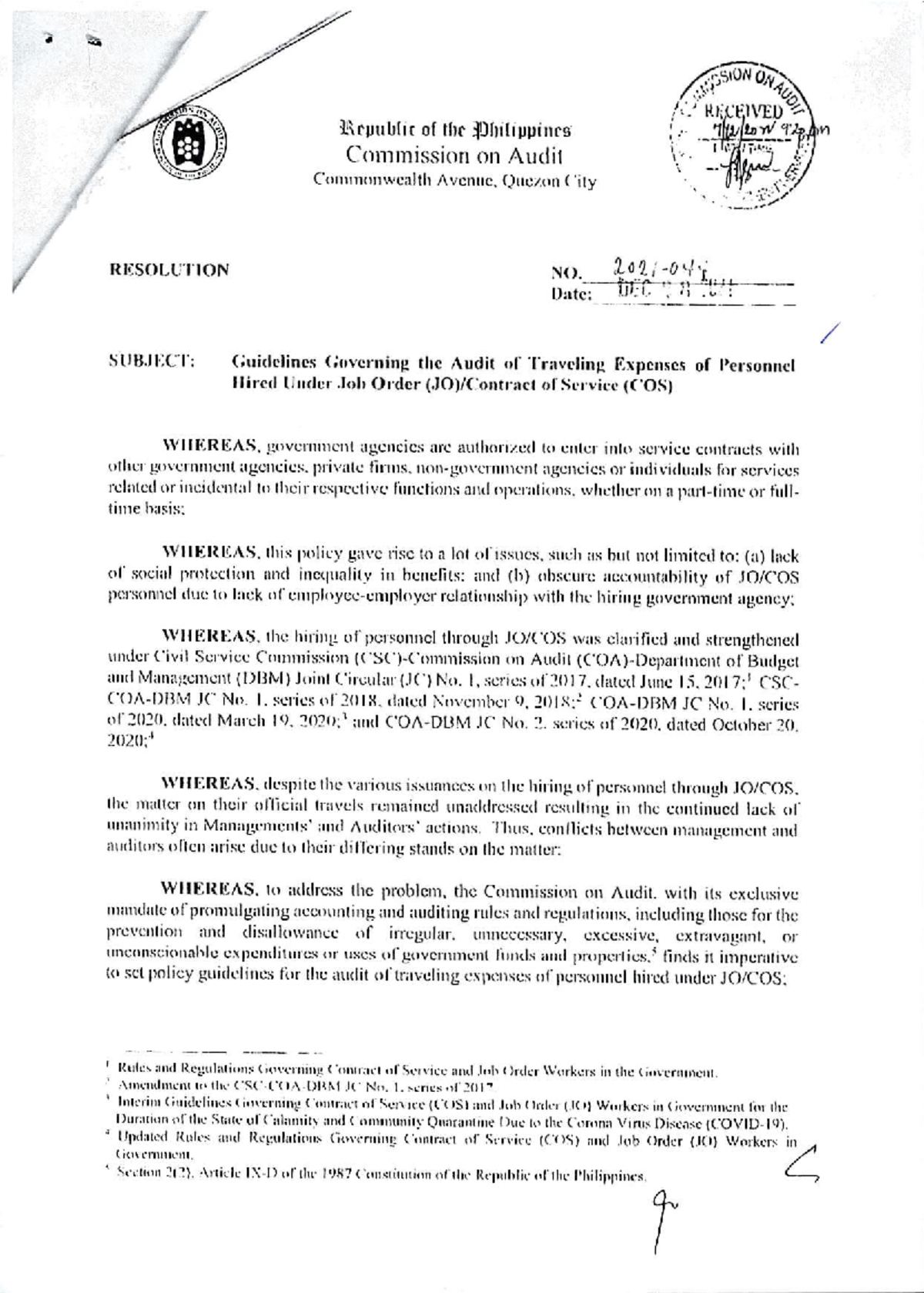 COA Resolution No 2021044 - property law - Studocu