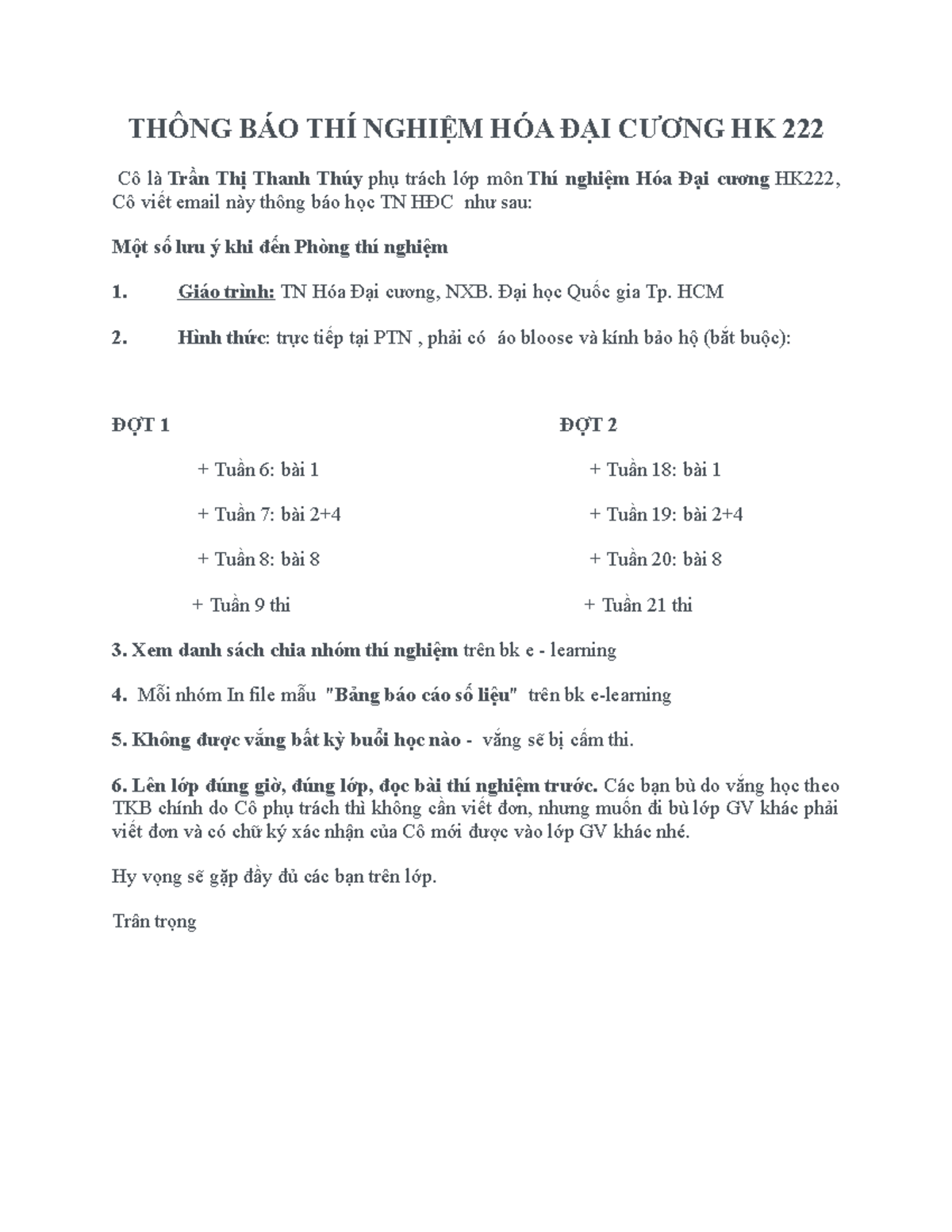 Thông BÁO THÍ NGHIỆM HÓA ĐẠI CƯƠNG HK 221 - THÔNG BÁO THÍ NGHIỆM HÓA ...