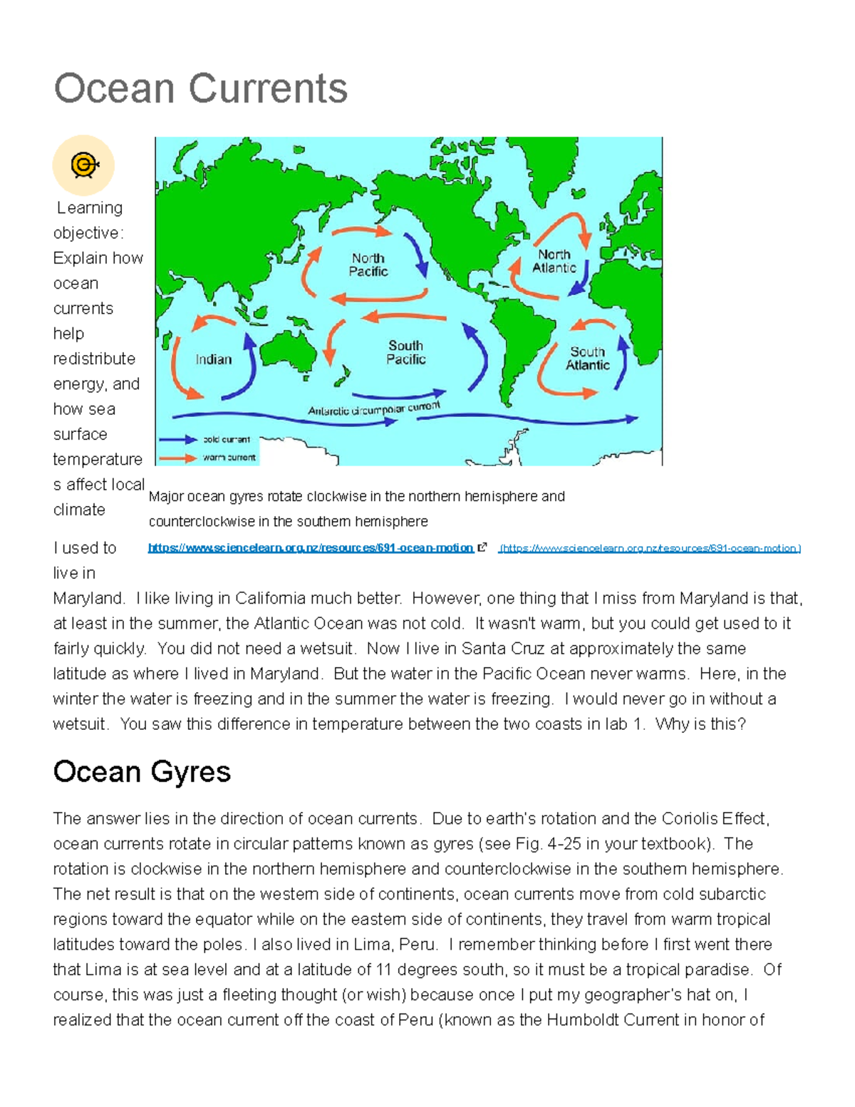 Ocean Current - Lecture Note 2020 - Major ocean gyres rotate clockwise ...