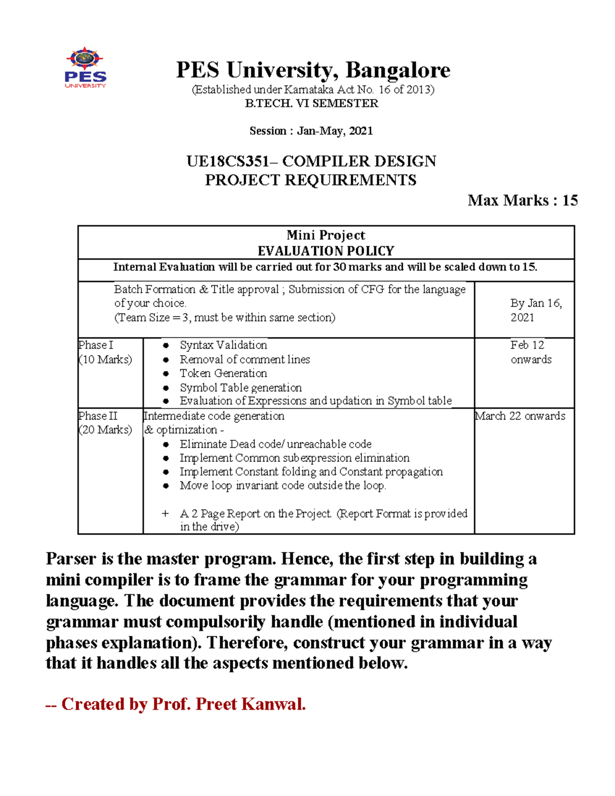 CD-Project-Guidelines - Parser is the master program. Hence, the first ...