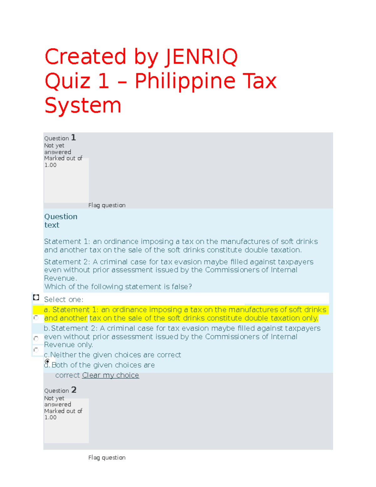 Quiz 1 - Phil Tax System (Created by Jenriq) - Created by JENRIQ Quiz 1 ...
