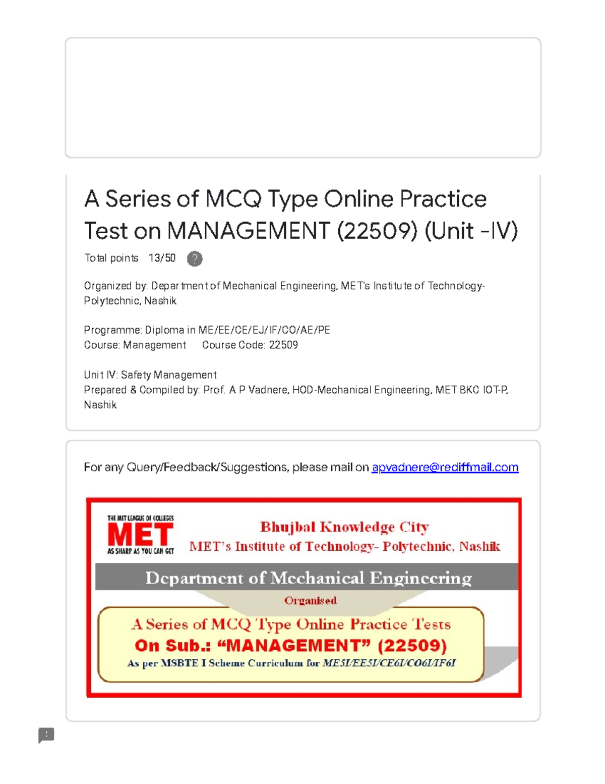 497627797 A Series of MCQ Type Online Practice Test on Management 22509 ...