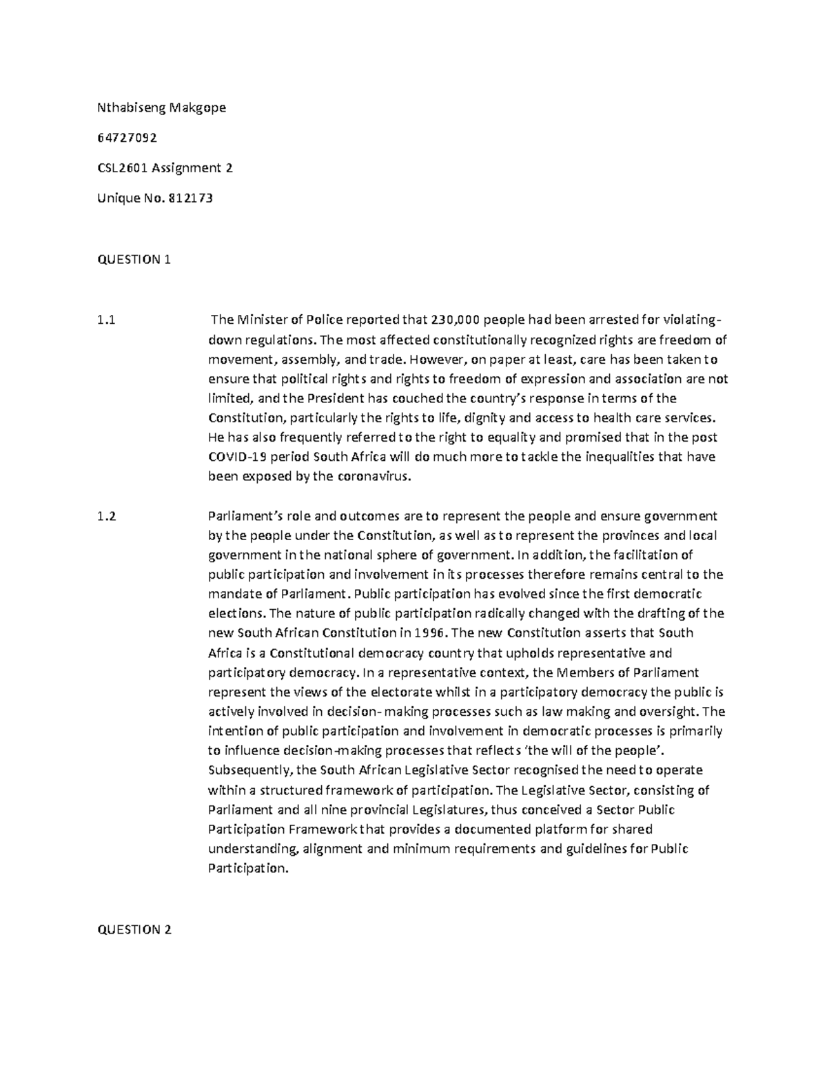 CSL2601 Assignment 2 2021 - Nthabiseng Makgope 64727092 CSL2601 ...