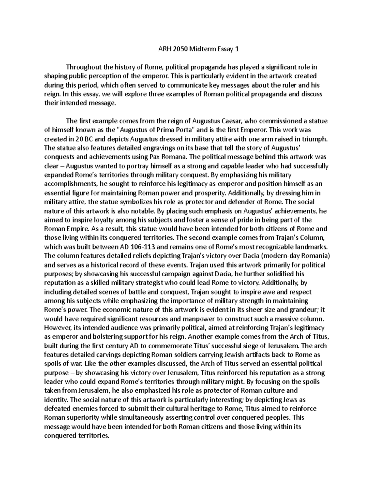 ARH 2050 Midterm Essay 1 - ARH 2050 Midterm Essay 1 Throughout the ...