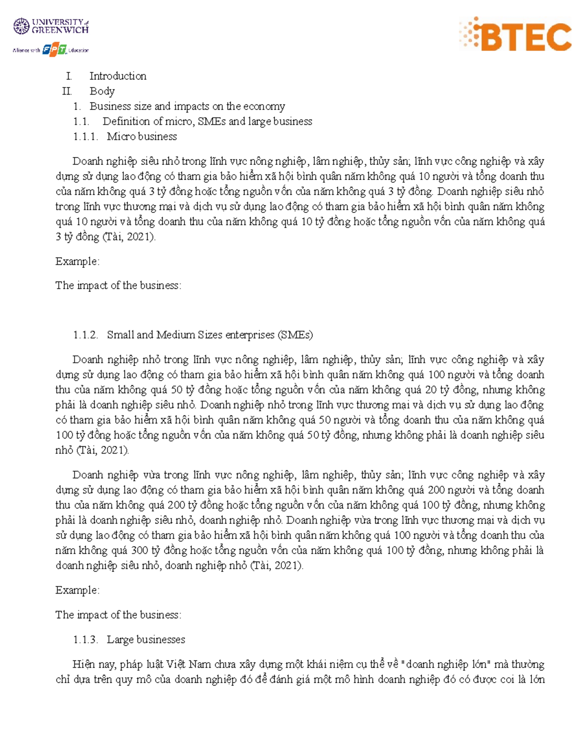 5047- asm2 - mmm - I. Introduction II. Body Business size and impacts ...