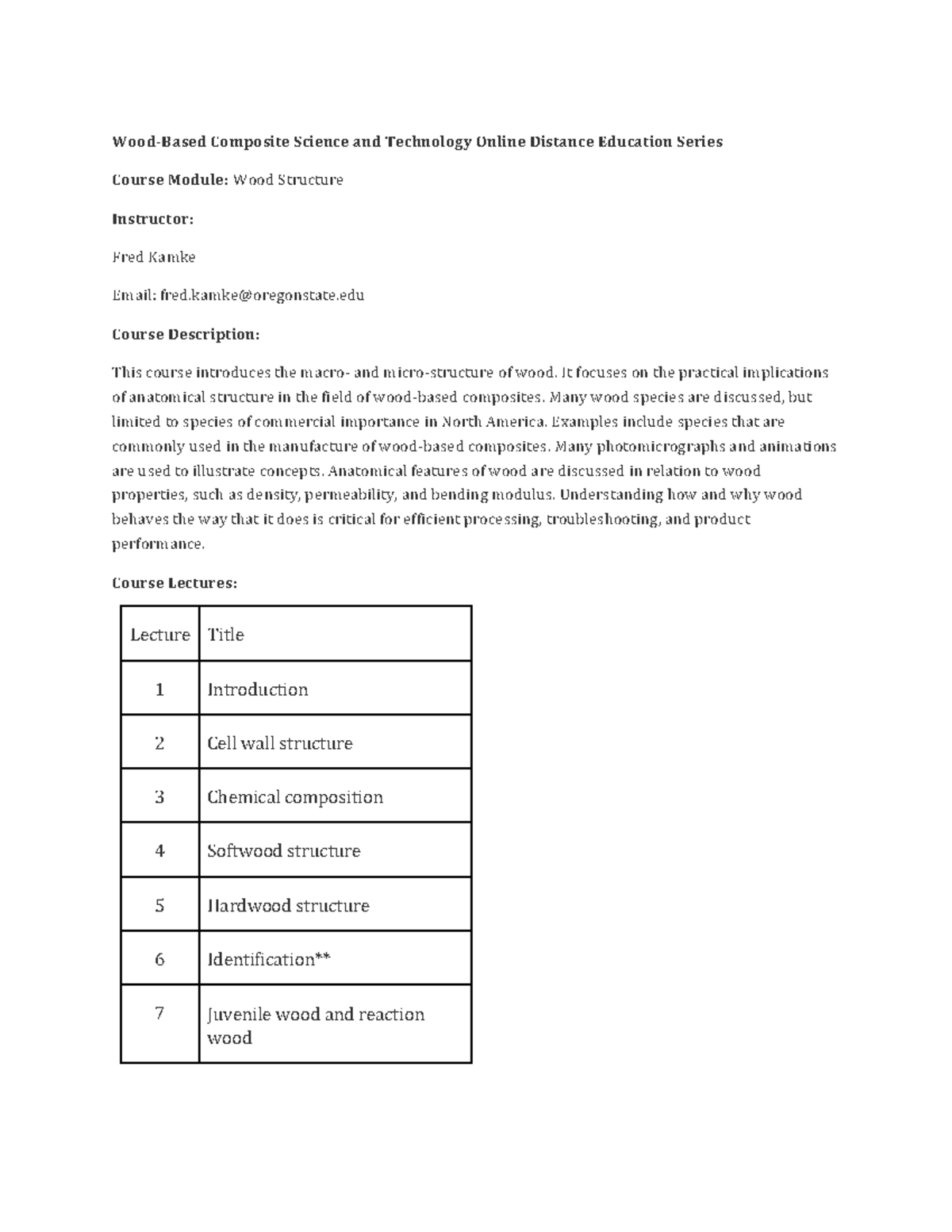 Wood-Based Composite Science Module 1-Wood Structure Syllabus - Wood ...