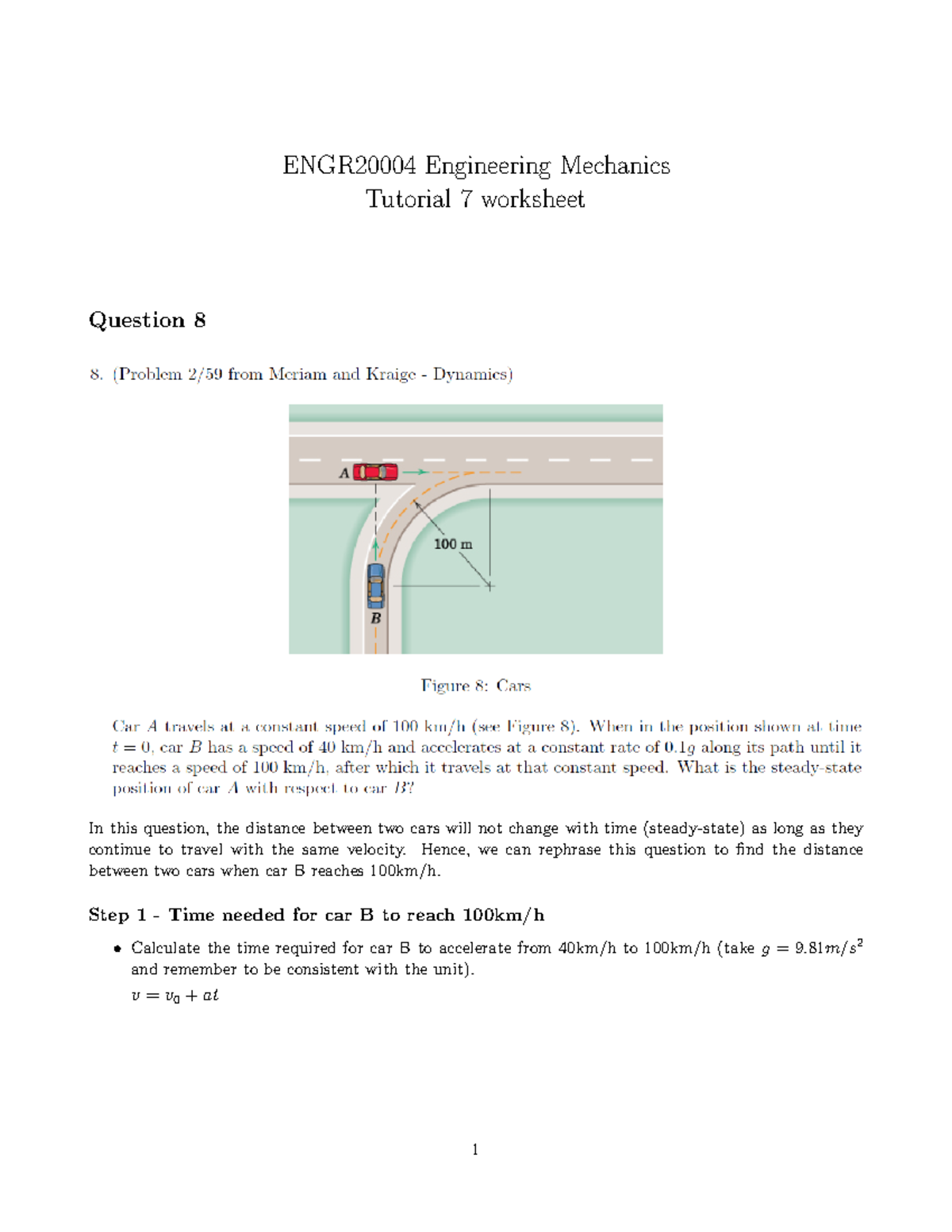 Worksheet 07 - ENGR20004 Engineering Mechanics Tutorial 7 worksheet ...