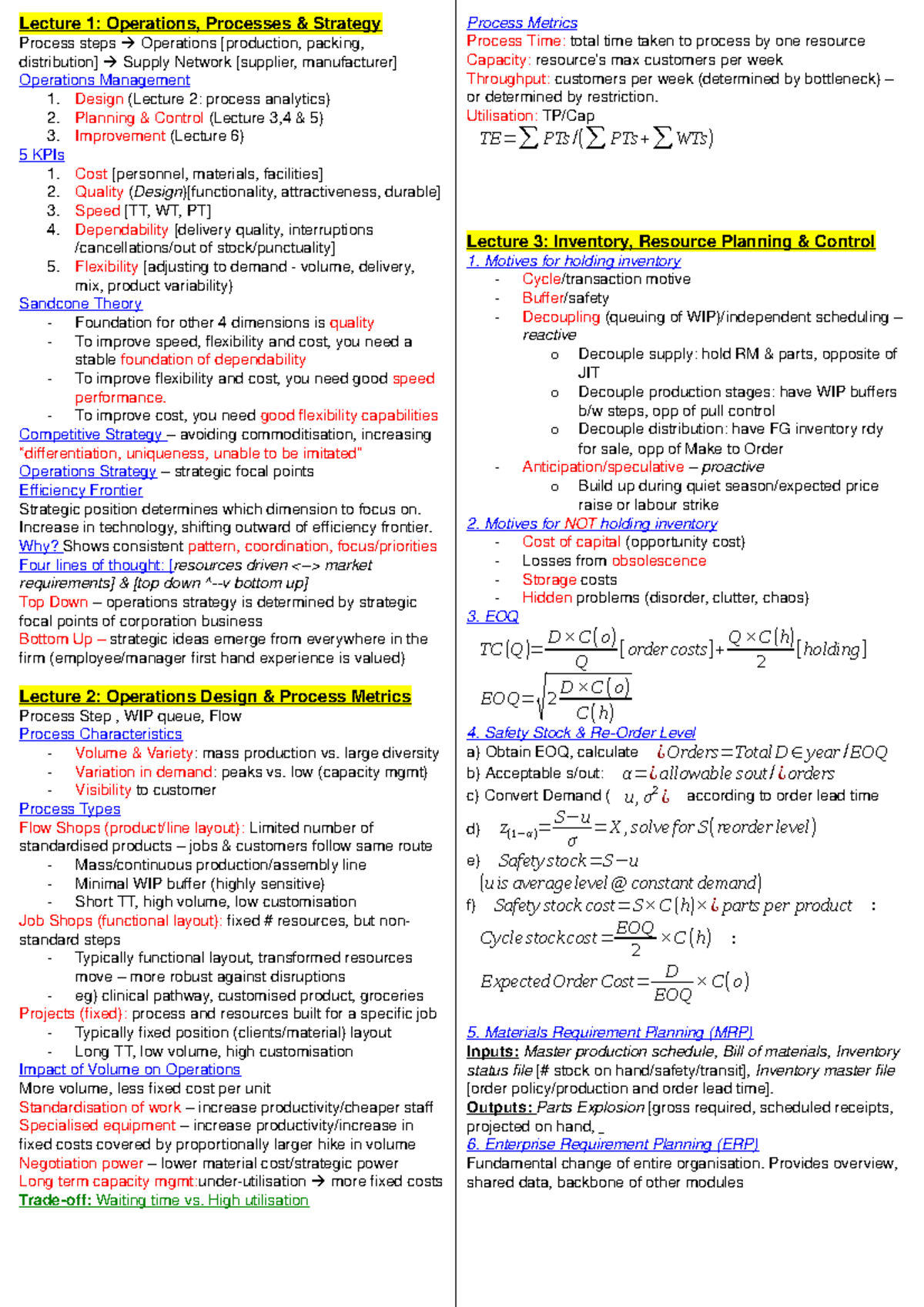 OPM Cheat Sheet.docx - Process Metrics Process Time: total time taken ...