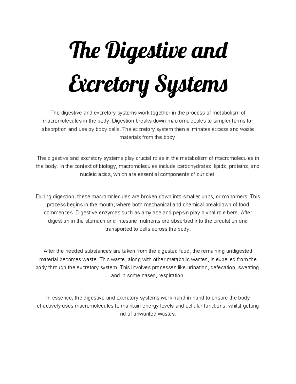 The Digestive and Excretory Systems - The Digestive and Excretory ...