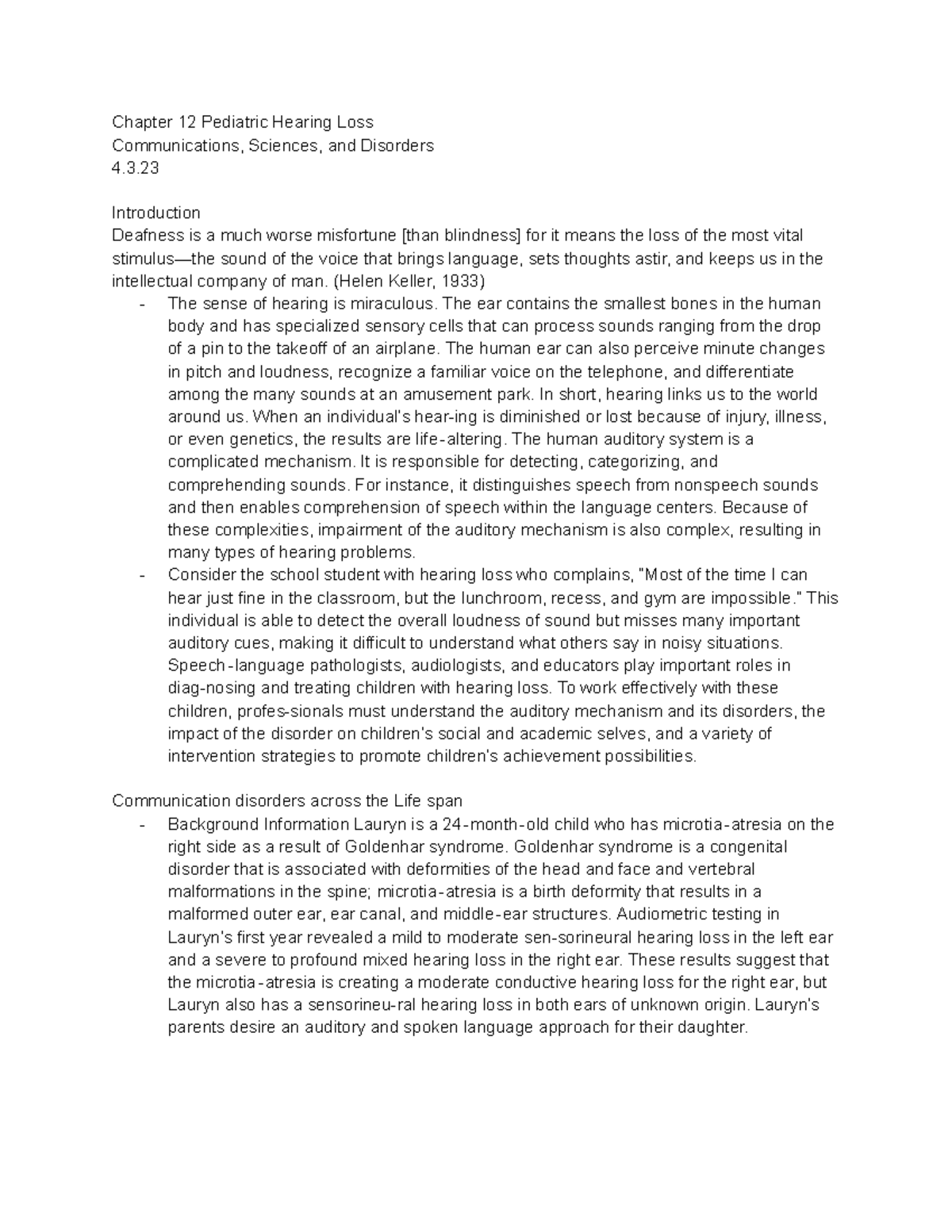 Chapter 12 (Hearing Loss 1) - Chapter 12 Pediatric Hearing Loss ...