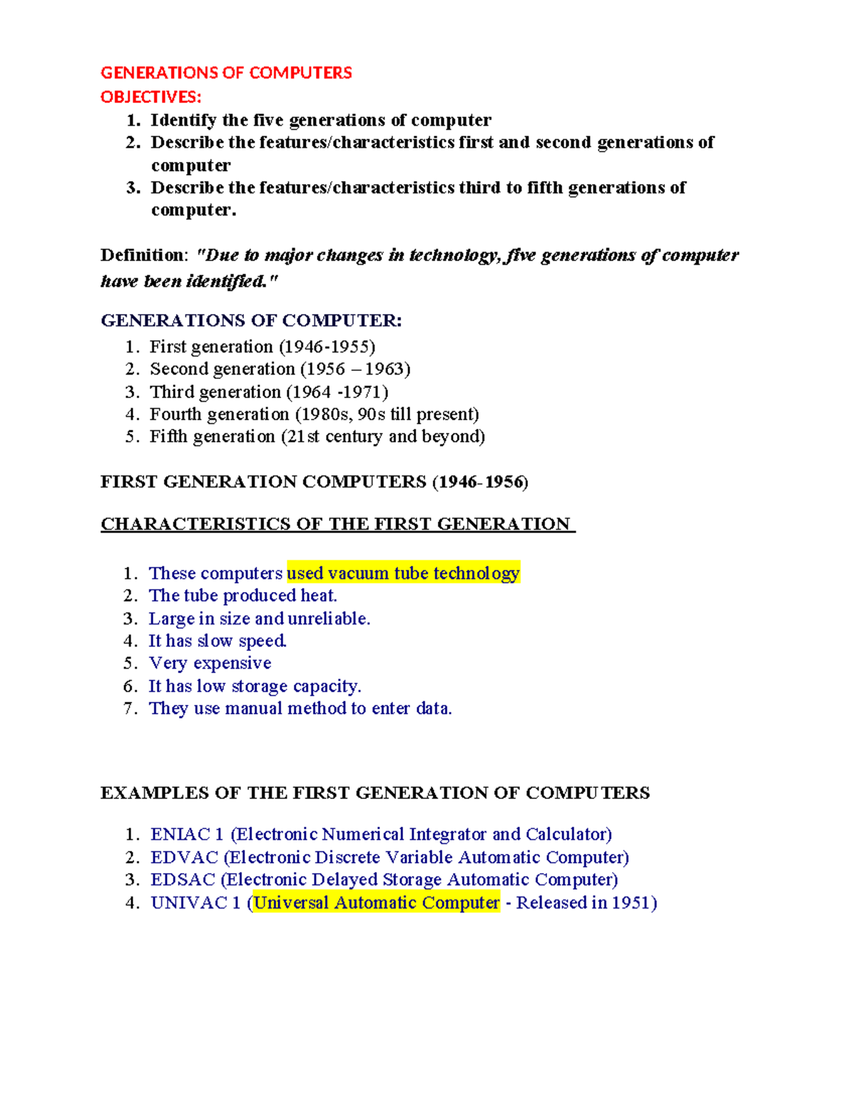 WK 3 - Attempt all questions - GENERATIONS OF COMPUTERS OBJECTIVES ...