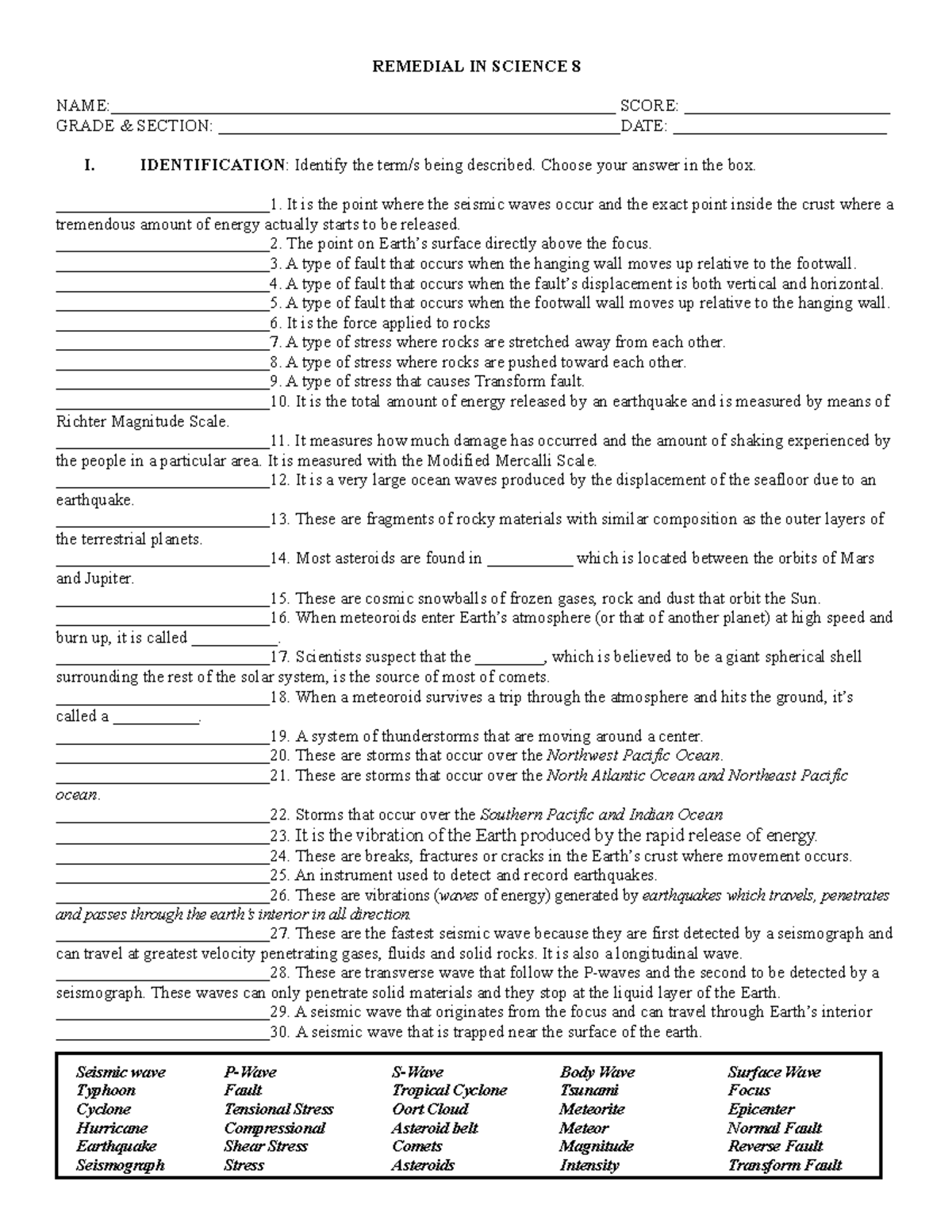 Remedial IN Science 8 - 121245CFS IOMMJN - REMEDIAL IN SCIENCE 8 - Studocu