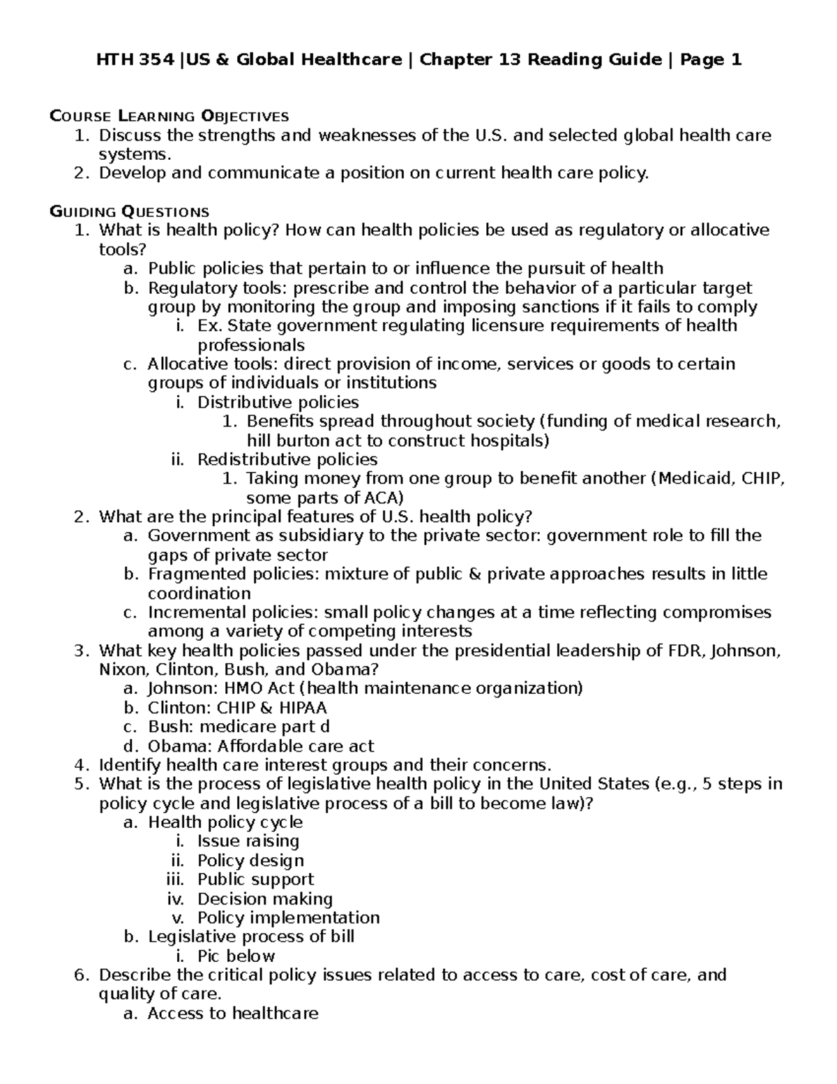 HTH 354 Chapter 13 Reading Guide - HTH 354 |US & Global Healthcare | Chapter 13 Reading Guide ...