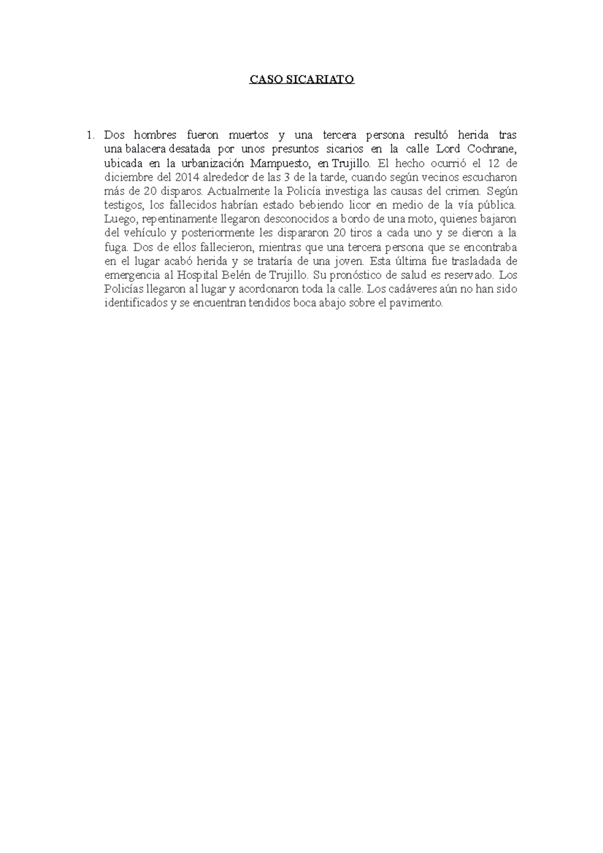 Casos Sicariatos - qewqweqe - Primordia Rerum - CASO SICARIATO Dos ...