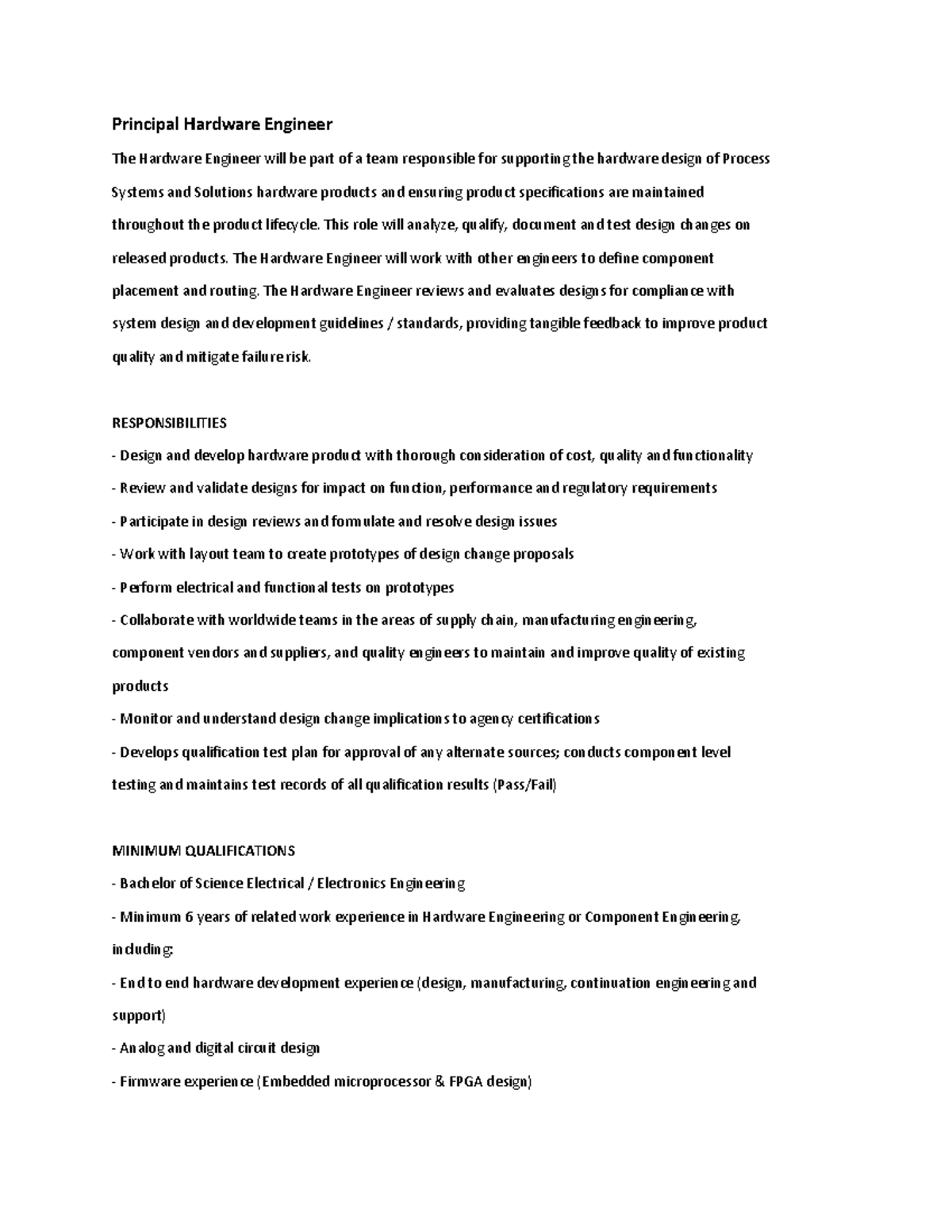 job descriptionnnn - Principal Hardware Engineer The Hardware Engineer ...