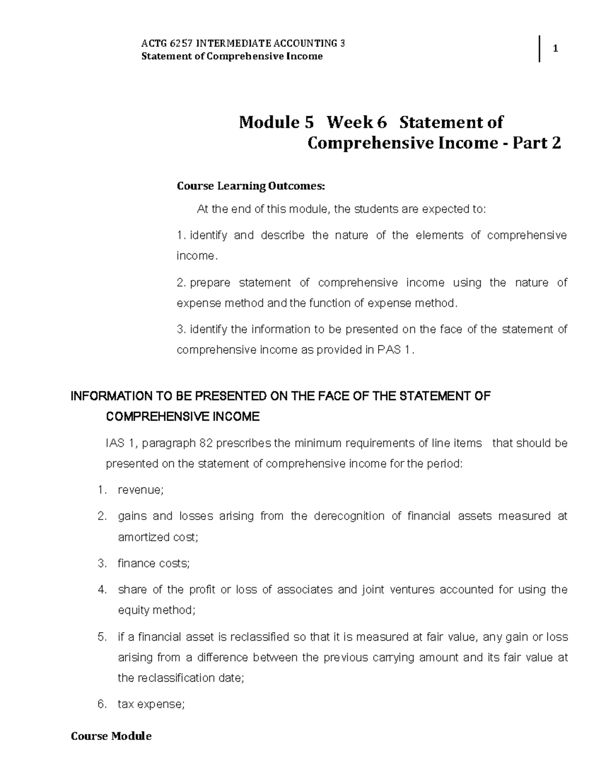 W6 Module 5 Statement OF Comprehensive Income - Part 2 - ACTG 6257 INTERMEDIATE ACCOUNTING 3 ...