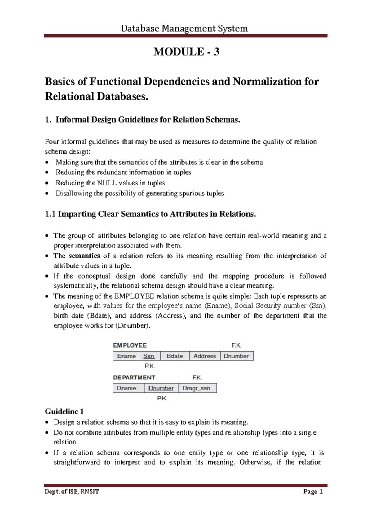 Module 3 - notes of mod3 - MODULE - 3 Basics of Functional Dependencies ...