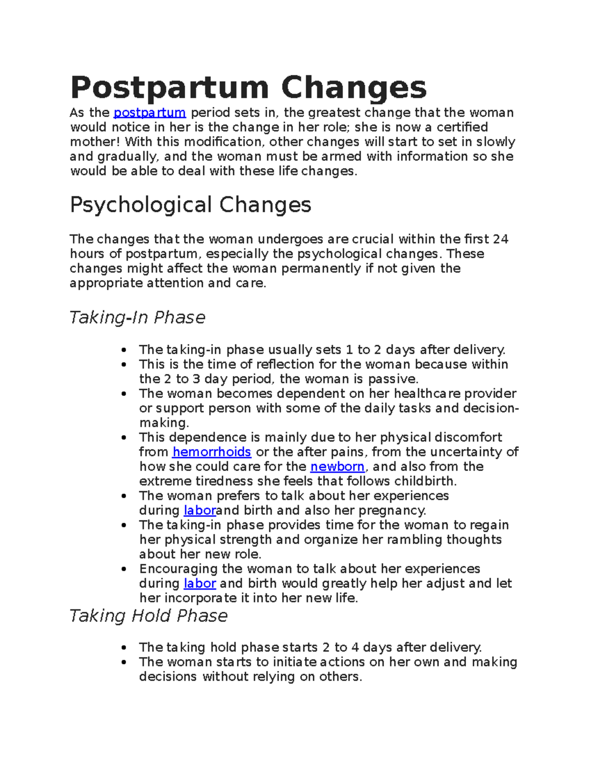 Postpartum Changes - Jag - Postpartum Changes As the postpartum period ...