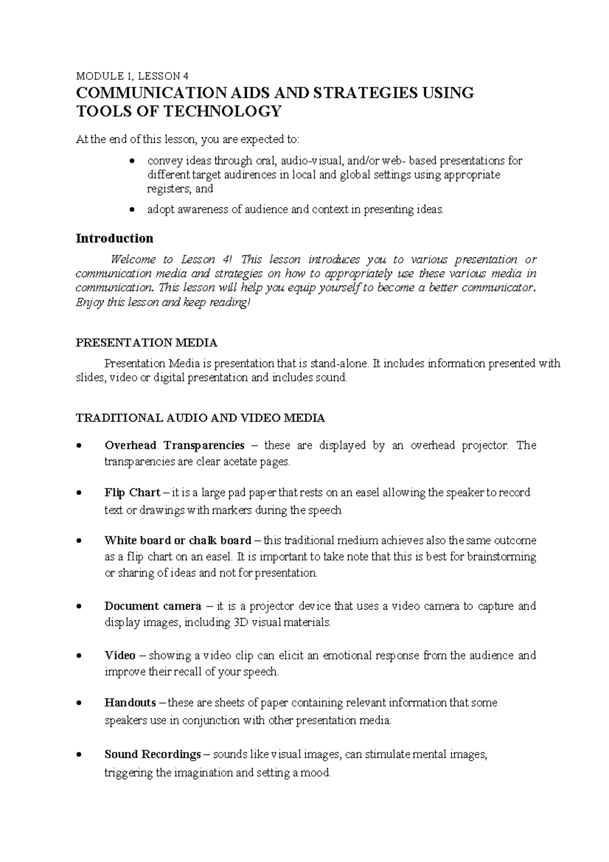 Module 1 Lesson 4 - MODULE 1, LESSON 4 COMMUNICATION AIDS AND ...