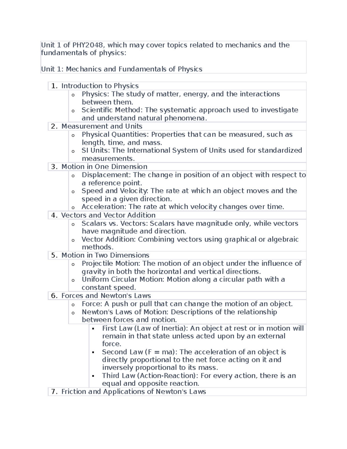 Unit 1 of PHY2048 - Unit 1 of PHY2048, which may cover topics related to mechanics and the - Studocu