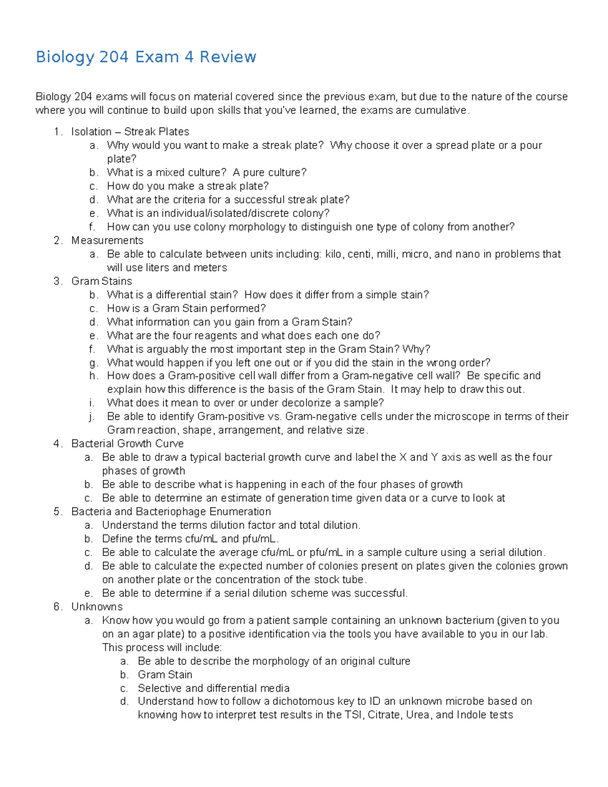 Biology 204 Exam 4 Review - Biology 204 Exam 4 Review Biology 204 exams ...